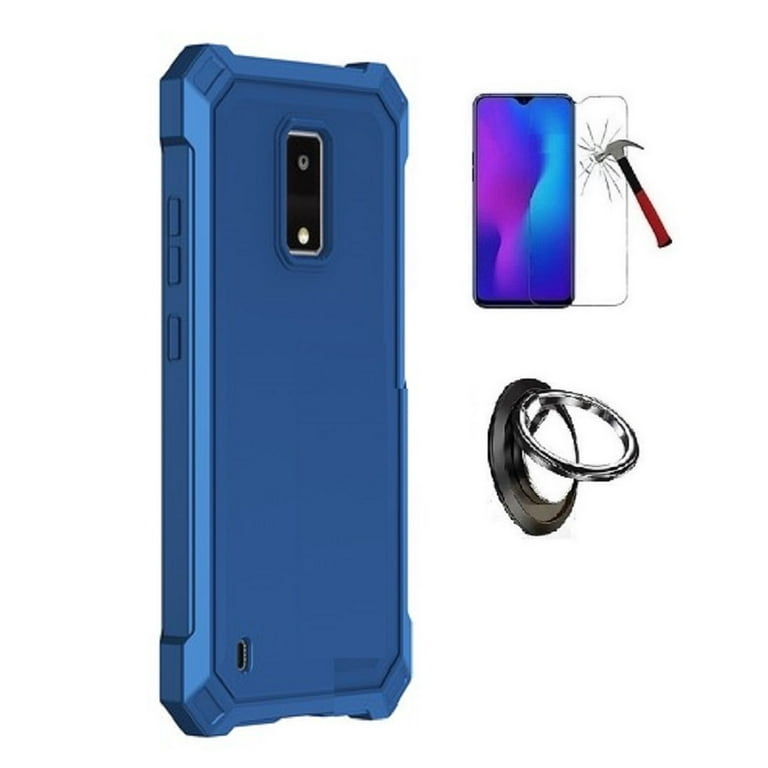 Phone Case for Blu View 4 Full Body TPU Cover Case Ring Tempered Glass Blue