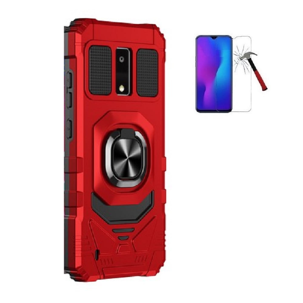 Phone Case for Blu View 4, Ring Kickstand Hybrid Case Cover + Tempered ...