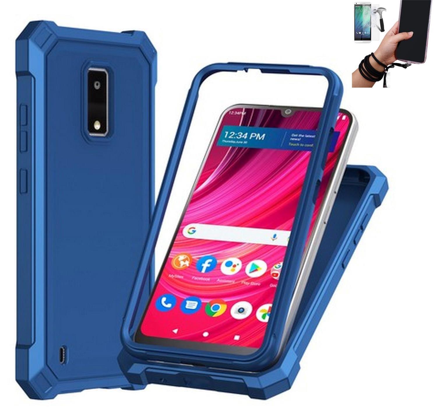 Phone Case for Blu View 4 ShockProof (BP-Hybrid Blue + Tempered Glass ...