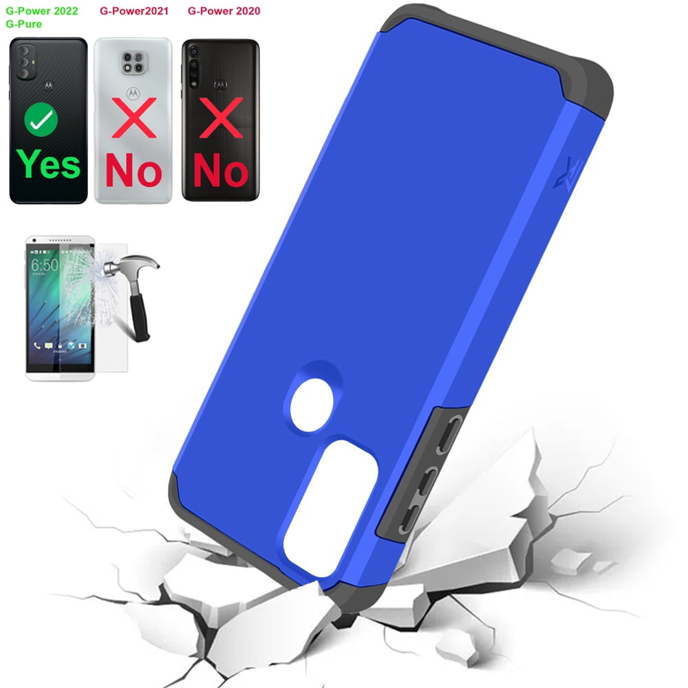 Phone Case For Motorola Moto G Pure With Screen Protector Dual Layered Case Hybrid Blue
