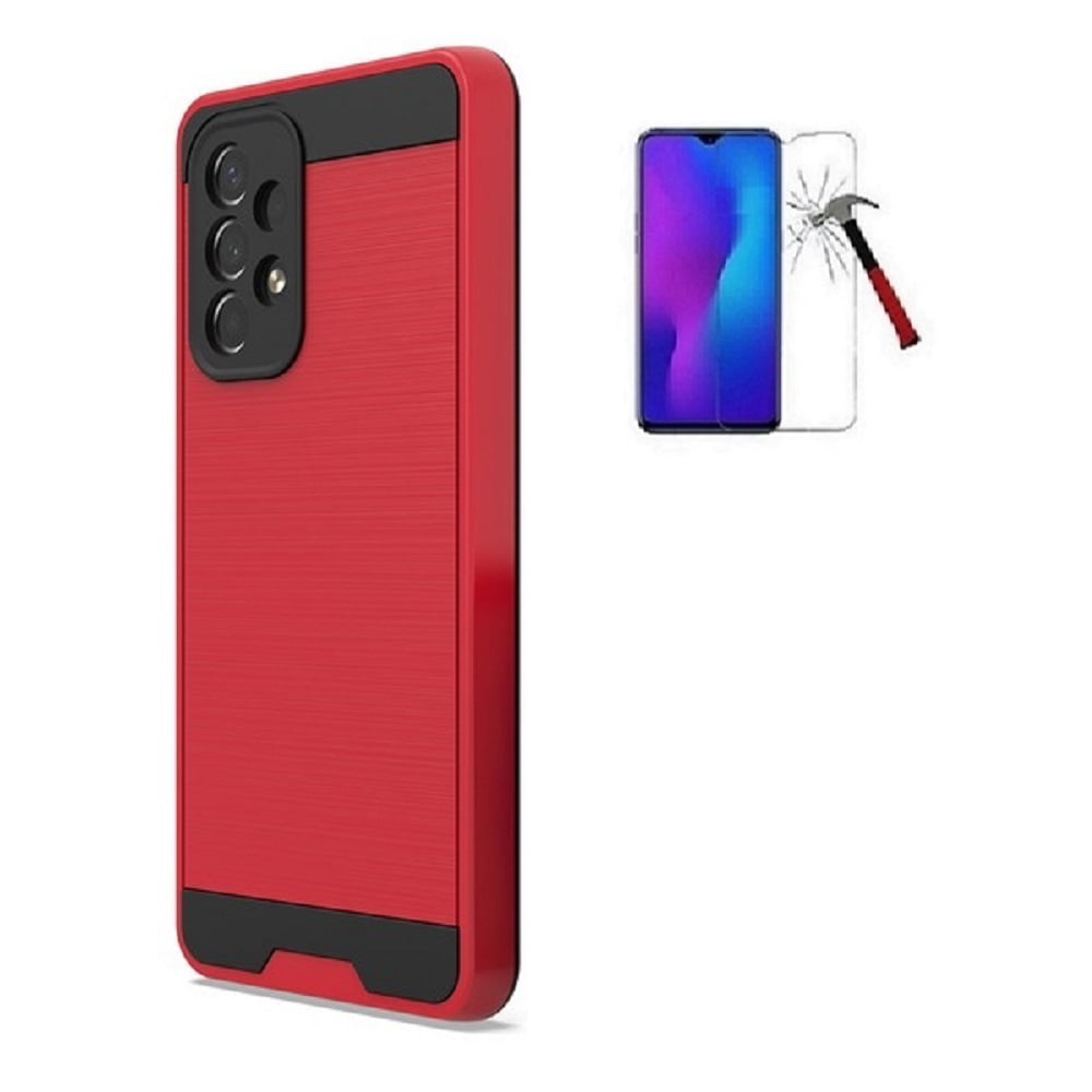 Phone Case for Straight Talk Samsung Galaxy A54 5G, Slim Hybrid Case Cover + Tempered Glass (Red ...