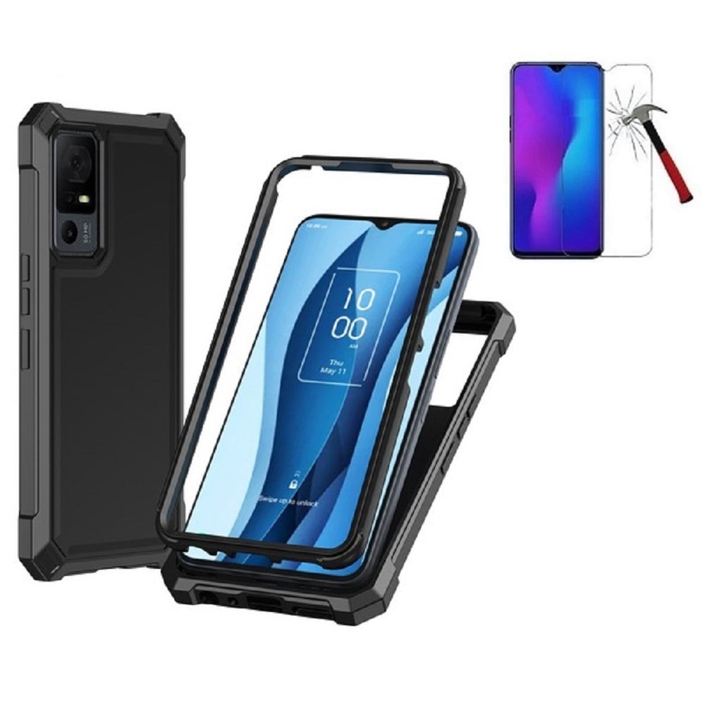 TCL 40T/40XL Smartphone Full Body TPU Cover Case + Screen Protector, Shock Absorbent, Black ...