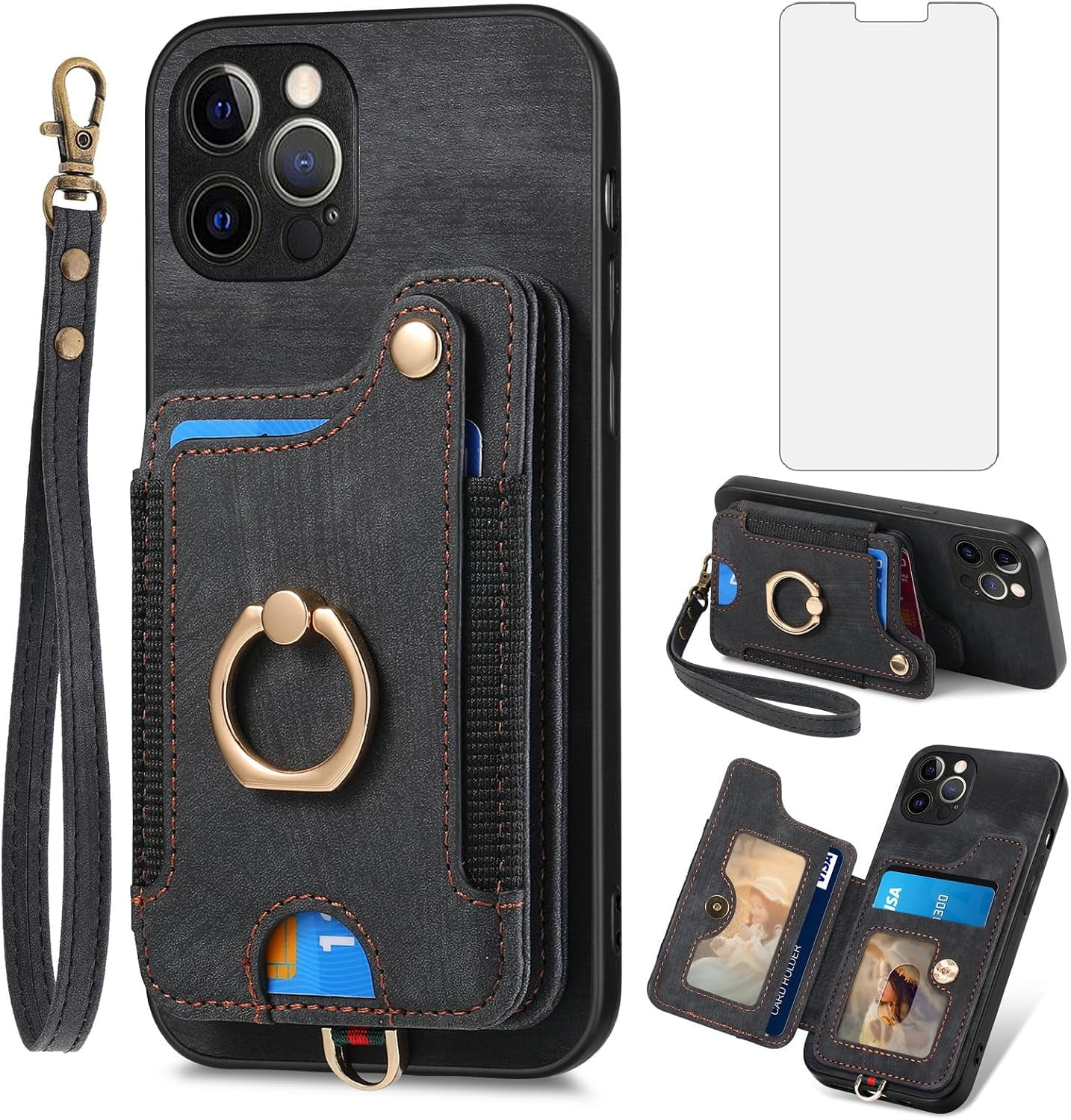 Phone Case for iPhone 12 Pro Max 6.7 Wallet Cover with Tempered Glass ...