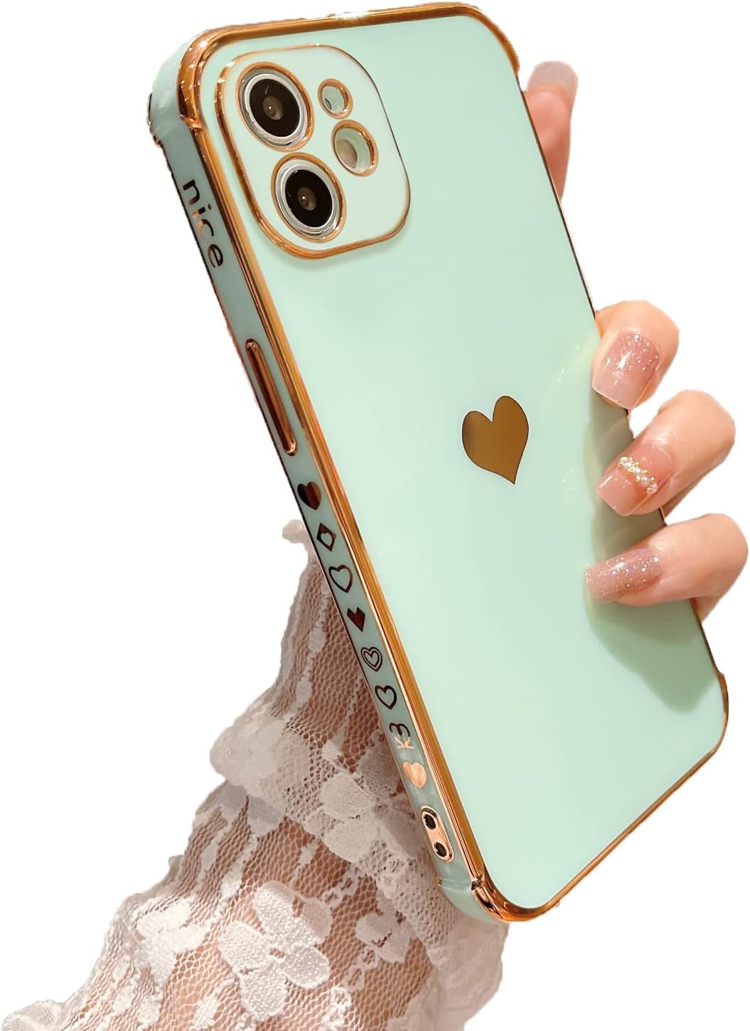 Phone Cases for iPhone 11 6.1" Cute Cases Plating Love Heart Side Print ...