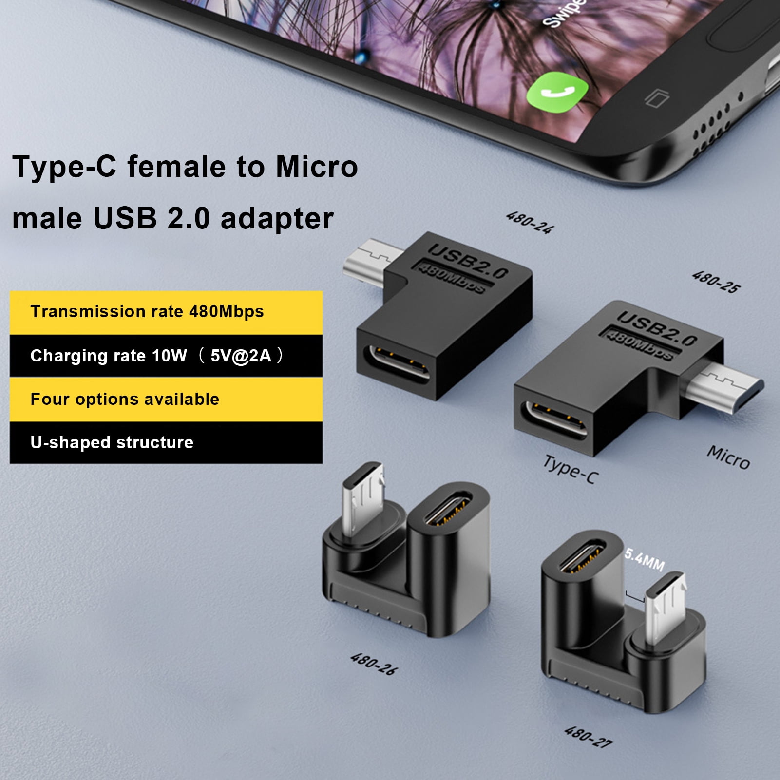 Phone Converter Type-C Female to Micro USB Male Adapter V8 USB2.0 Fast ...