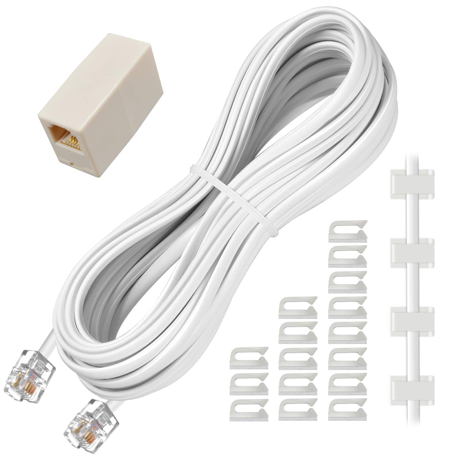 Phone Extension Cord 25 Ft, Telephone Cable with Standard RJ11 Plug and ...