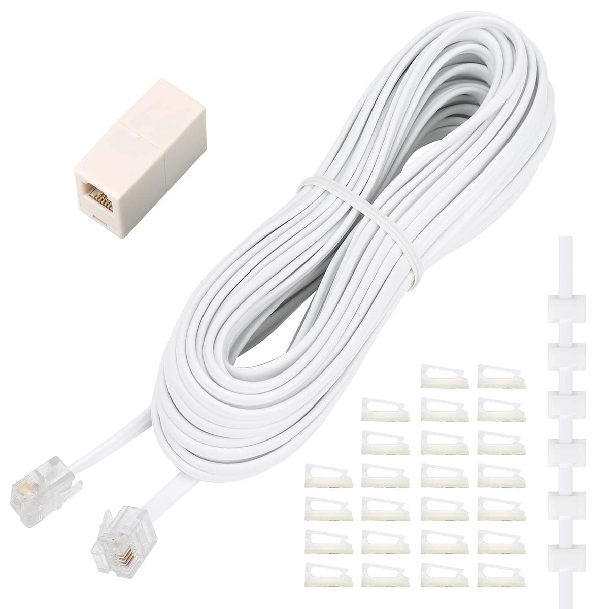 Phone Extension Cord 33 Ft, Telephone Cable with Standard RJ11 Plug and ...