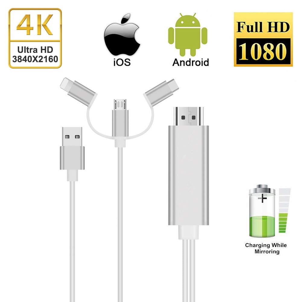 Phone to HDMI Cable, 3 in 1 HDMI Cable Adapter USB/Type-C to HDMI ...