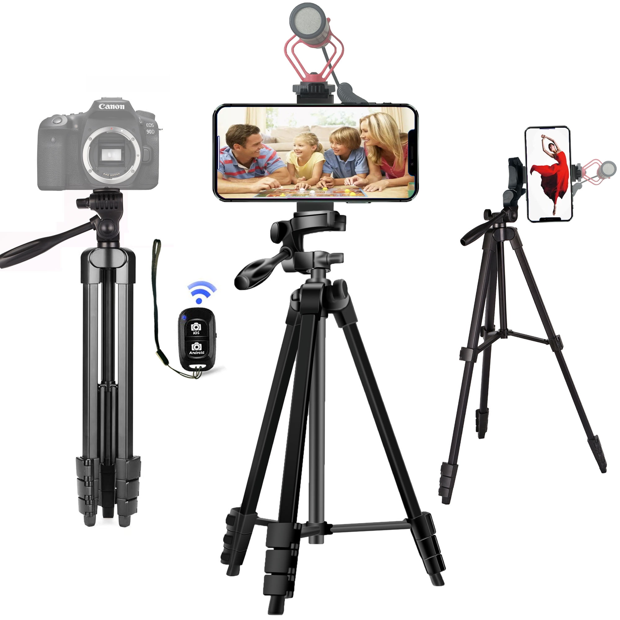 Phone Tripod 57 inch Video Recording Camera Tripod Stand Mount with ...