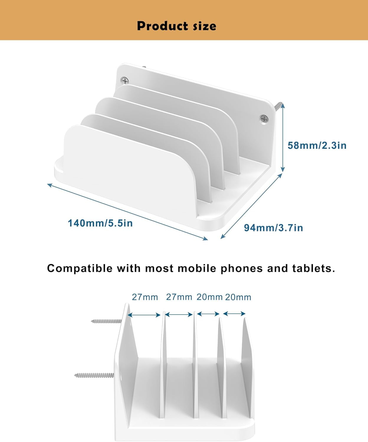 Phone Wall Mount Storage Organizer, Compatible with iPhone and Android ...