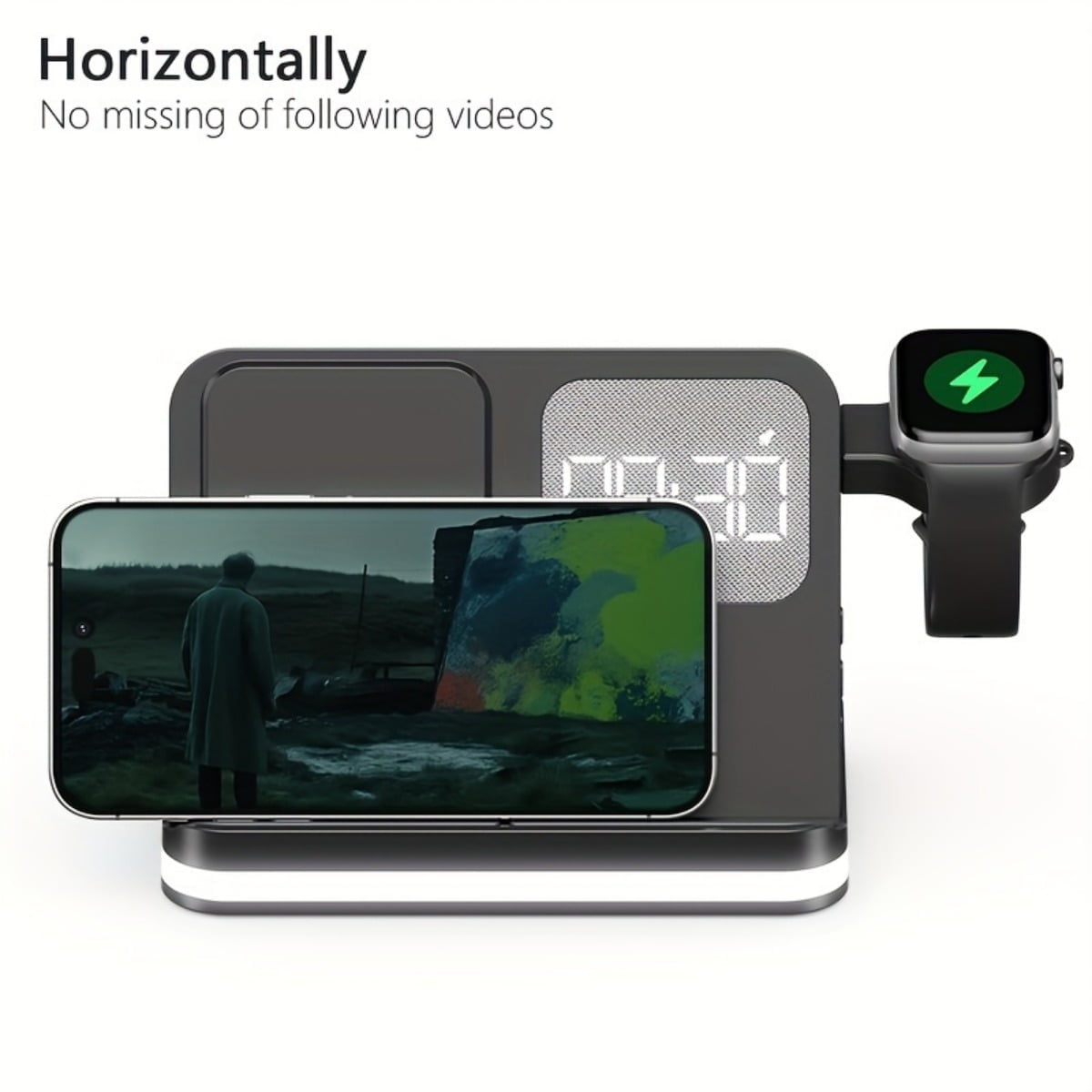 Phone Watch Wireless Charger with LED Light Clock Alarm For iPhone 16 ...