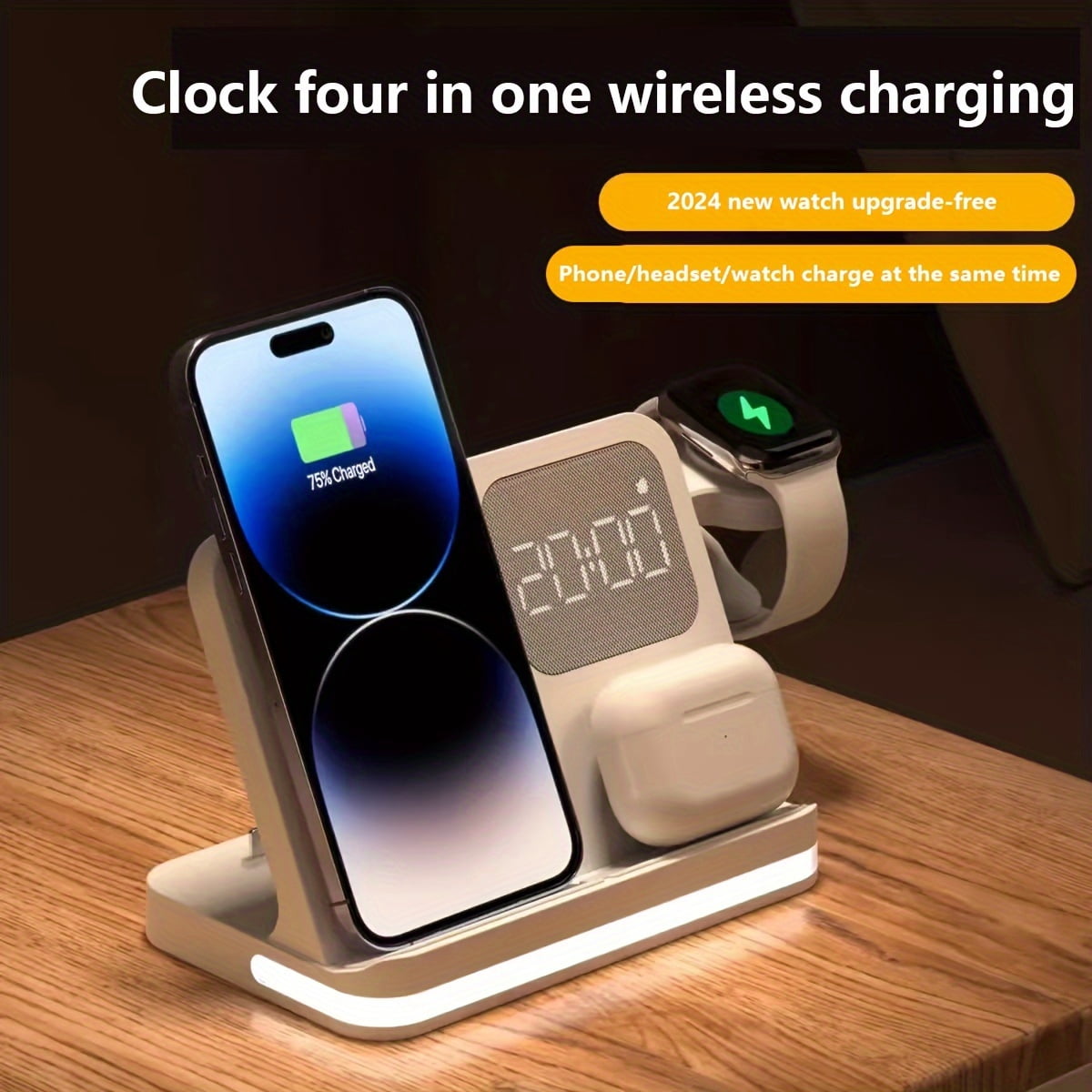 Phone Watch Wireless Charger with LED Light Clock Alarm For iPhone 16 ...
