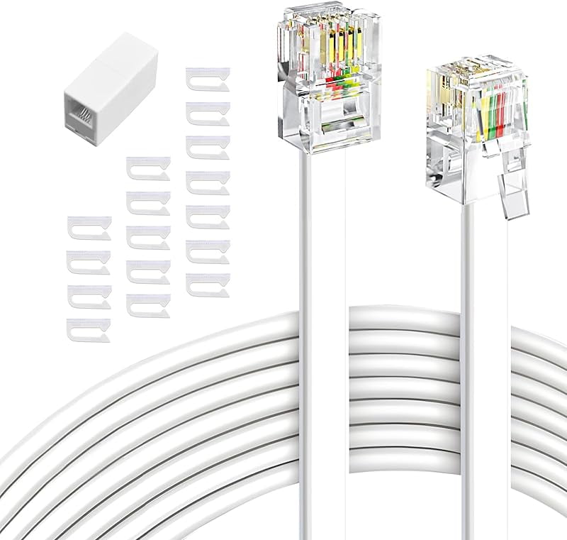 Phone extension Cord 25 Ft, Telephone Cable with Standard RJ11 Plug and ...