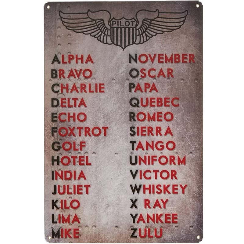 Phonetic Alphabet Metal Aluminum Sign Aviation Decor Aircraft Wall Art ...
