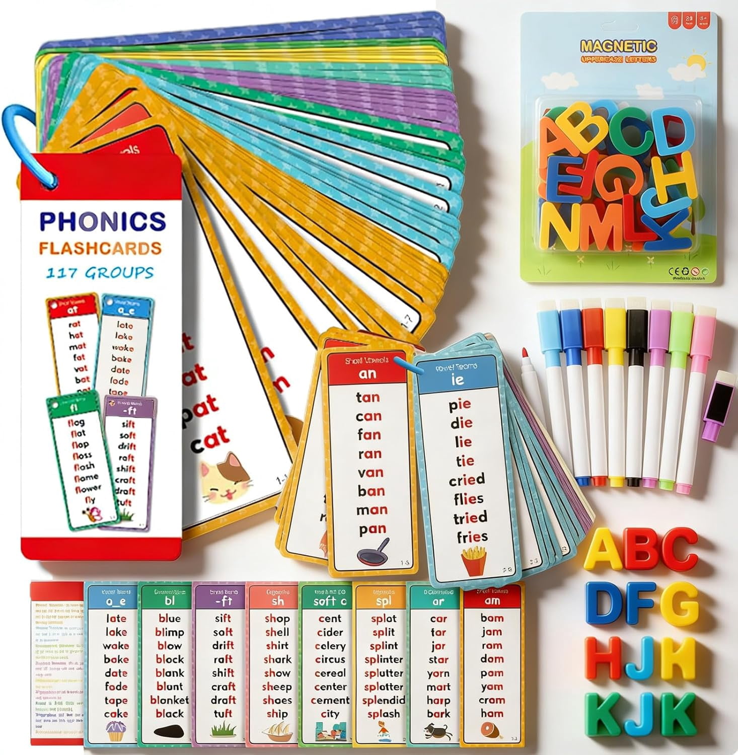 Phonics Flash Cards, Learn to Read Phonics Flash Cards with 60 Double ...
