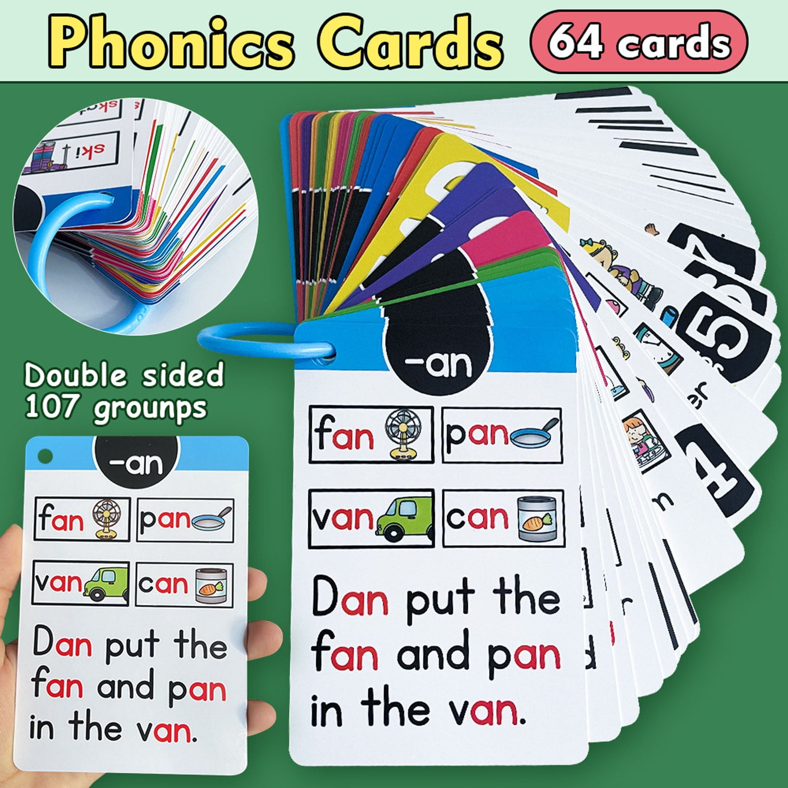 Phonics Flash Cards Set, 64 Double-Sided Flash Cards for Early Reading ...