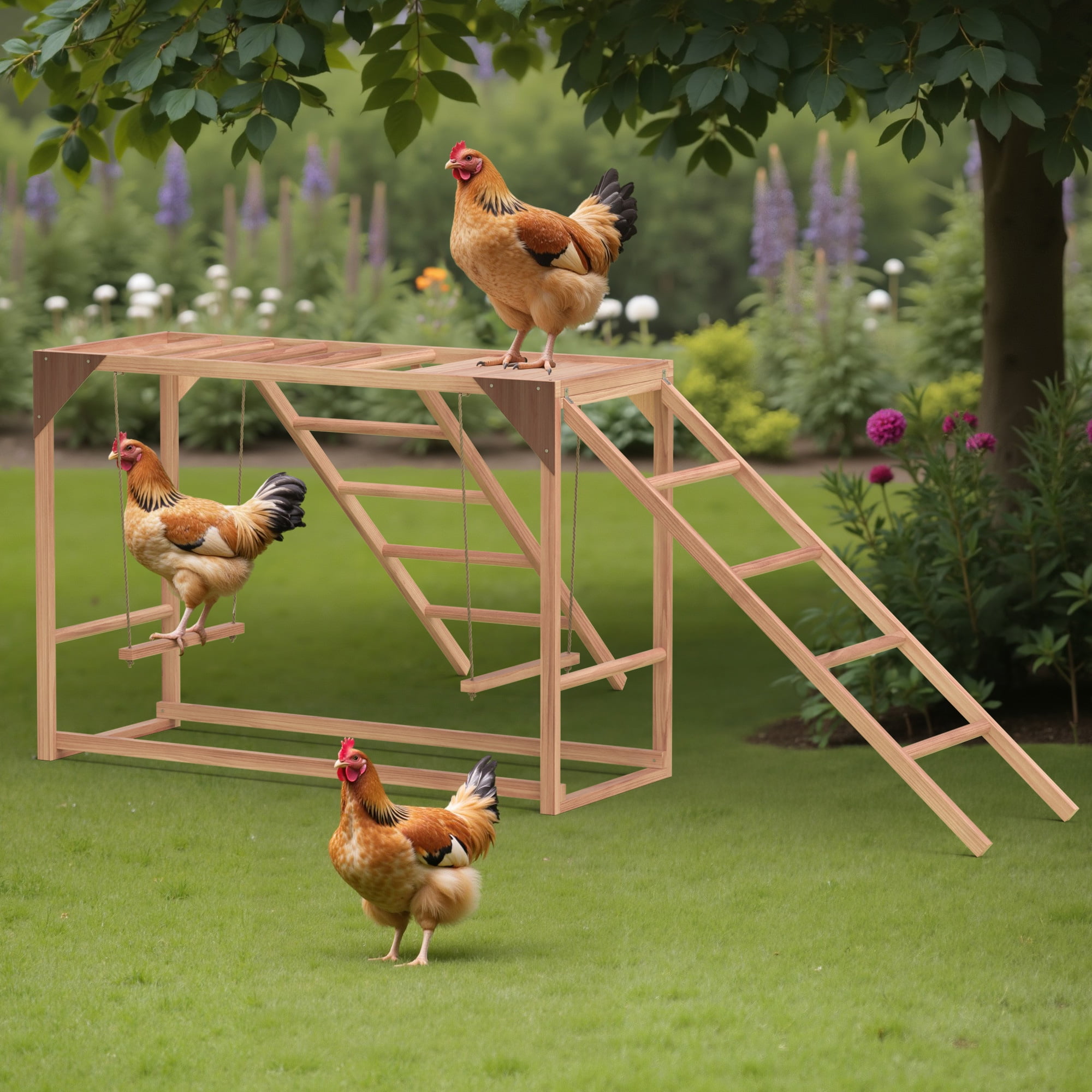 Phonjoro Chicken Perch w/Ladder Swing & Ramp for Coop, Chicken Roosting ...