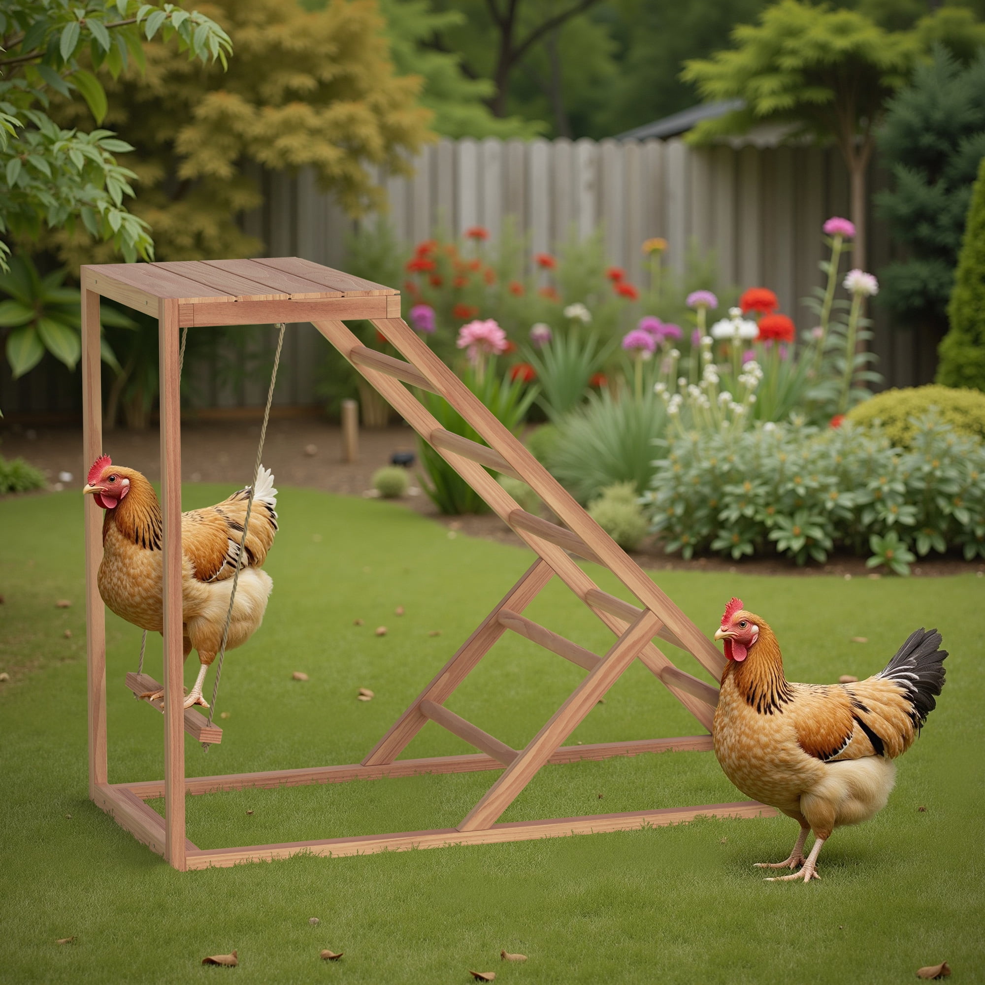 Phonjoro Chicken Perch w/Ladder Swing & Ramp for Coop, Chicken Roosting ...