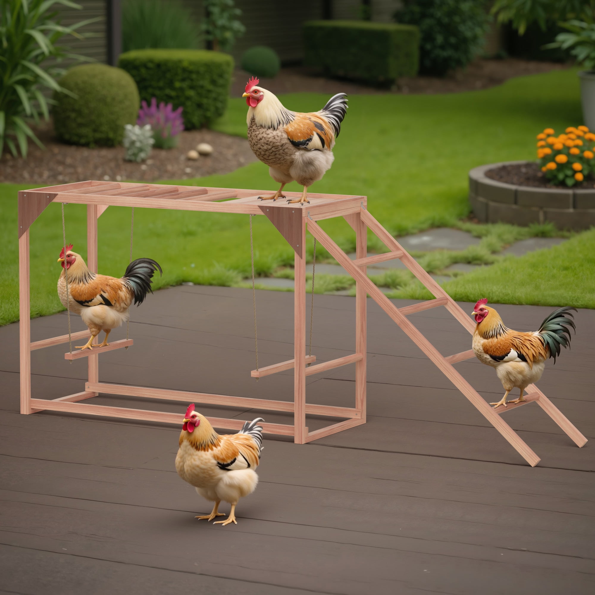 Phonjoro Chicken Perch w/Ladder Swing & Ramp for Coop, Chicken Roosting ...