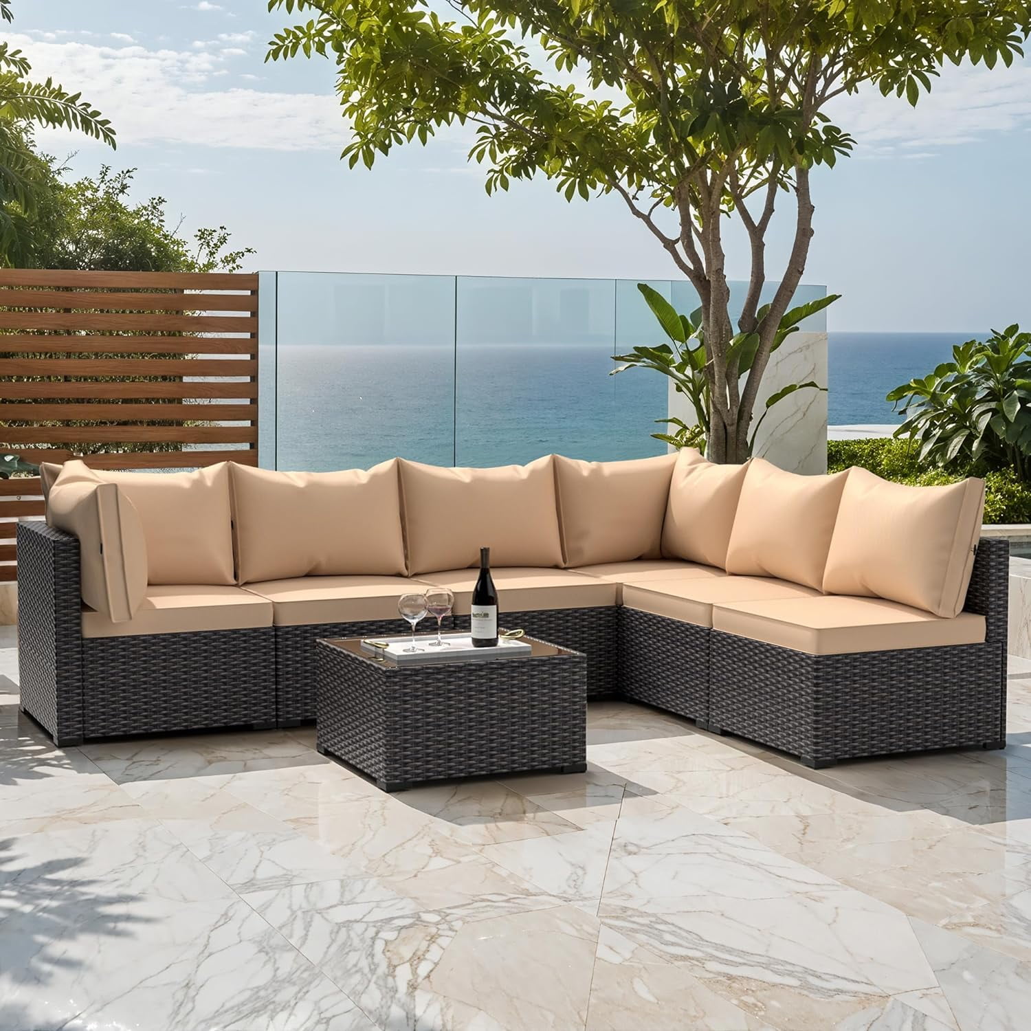 Phonjoroo Patio Furniture Set 7 Pieces Outdoor Patio Furniture Wicker ...