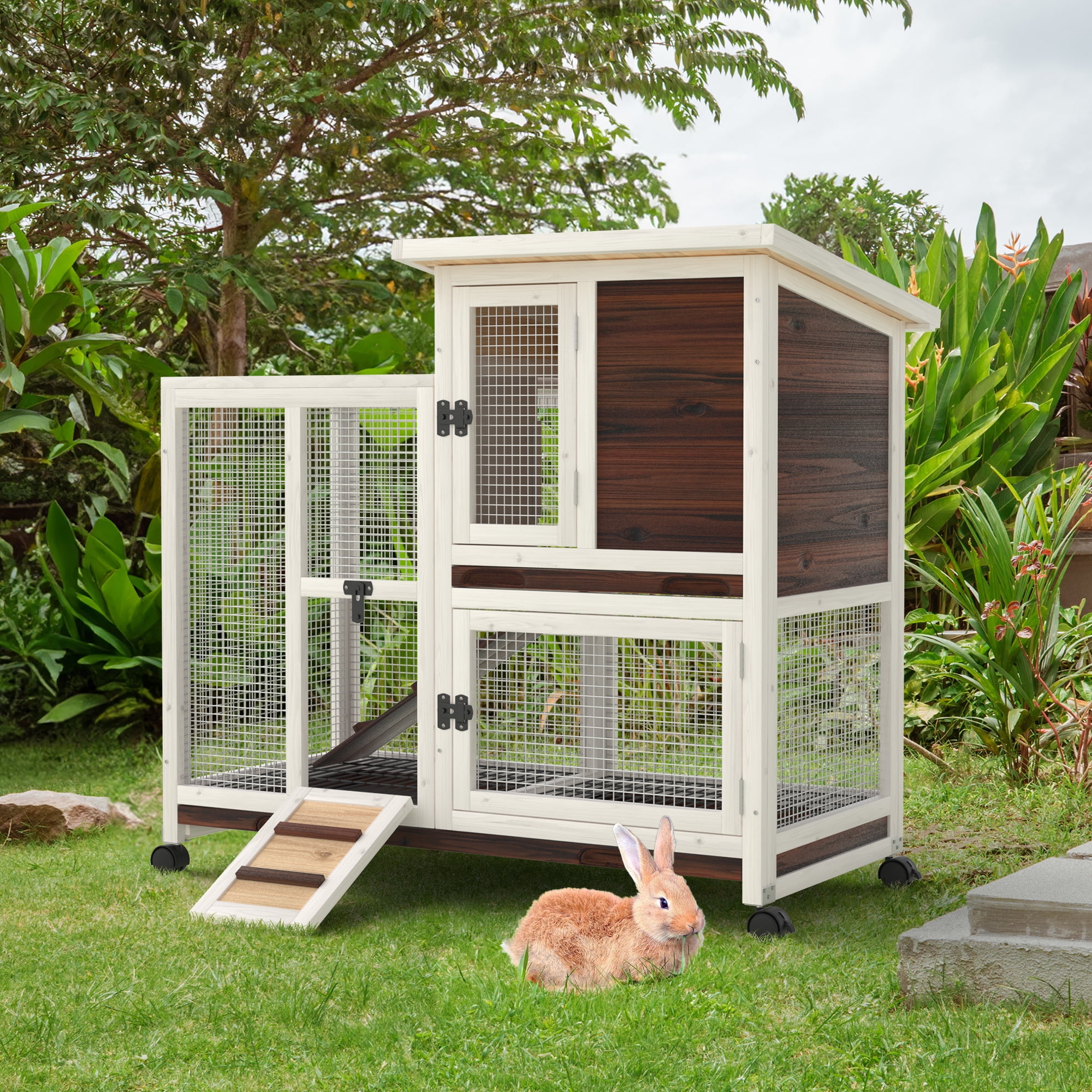 Phonjoroo Rabbit Hutch Indoor Bunny Cage Outdoor Wooden Guinea Pig ...