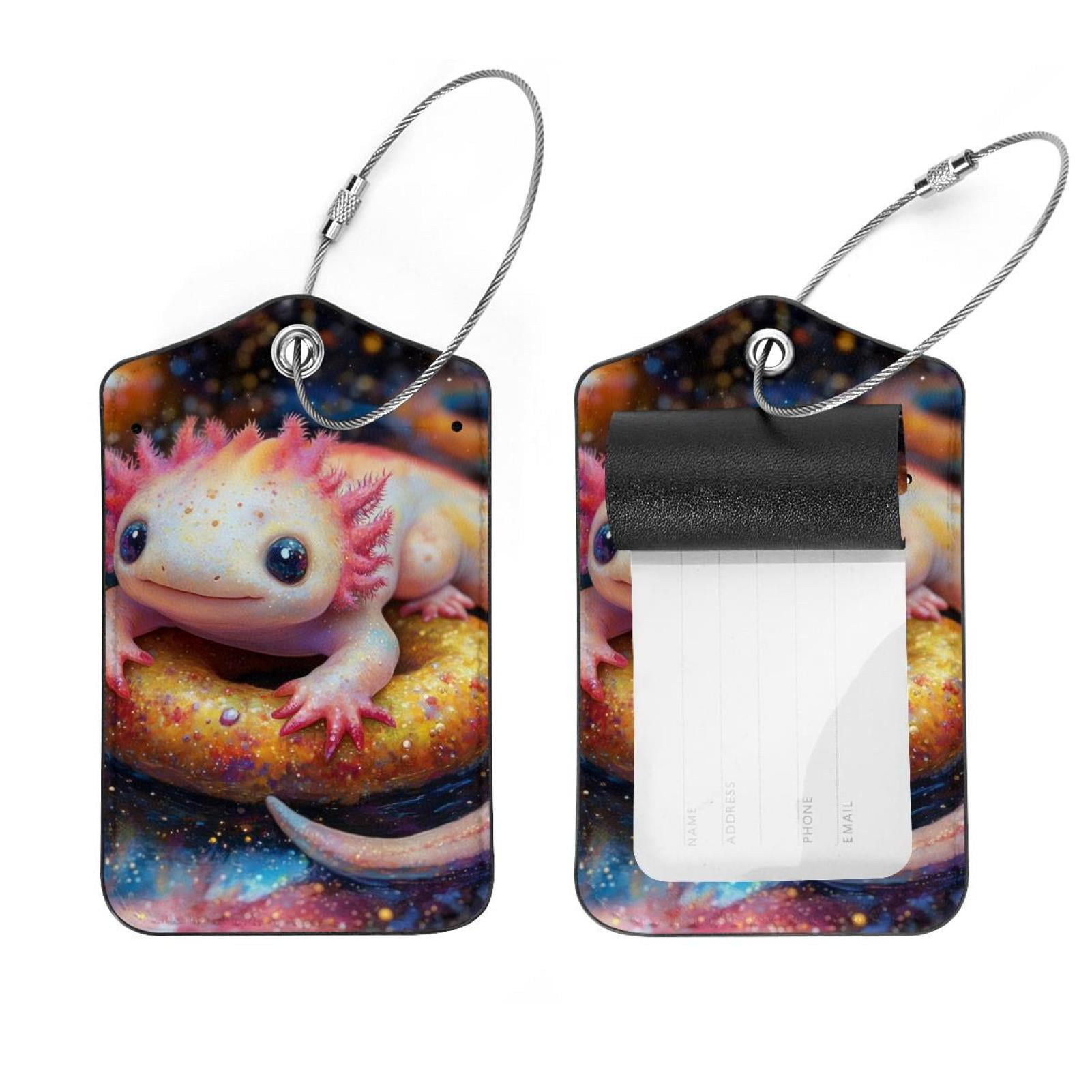 PhooArto 2 Pack Leather Luggage Tag with Stainless Steel Loop, Axolotl ...