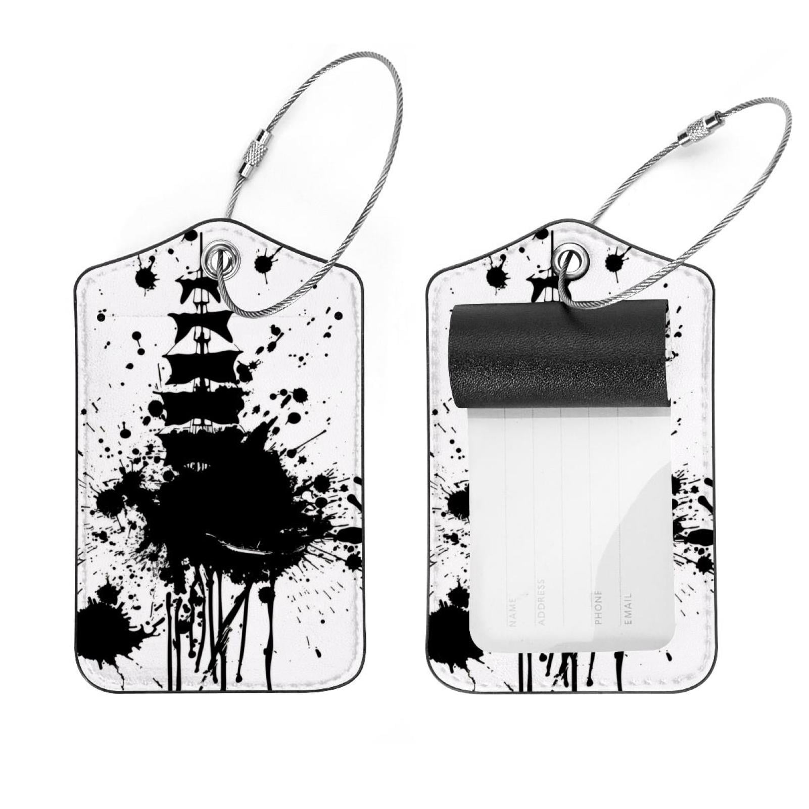 PhooArto 2 Pack Leather Luggage Tag with Stainless Steel Loop, Black ...