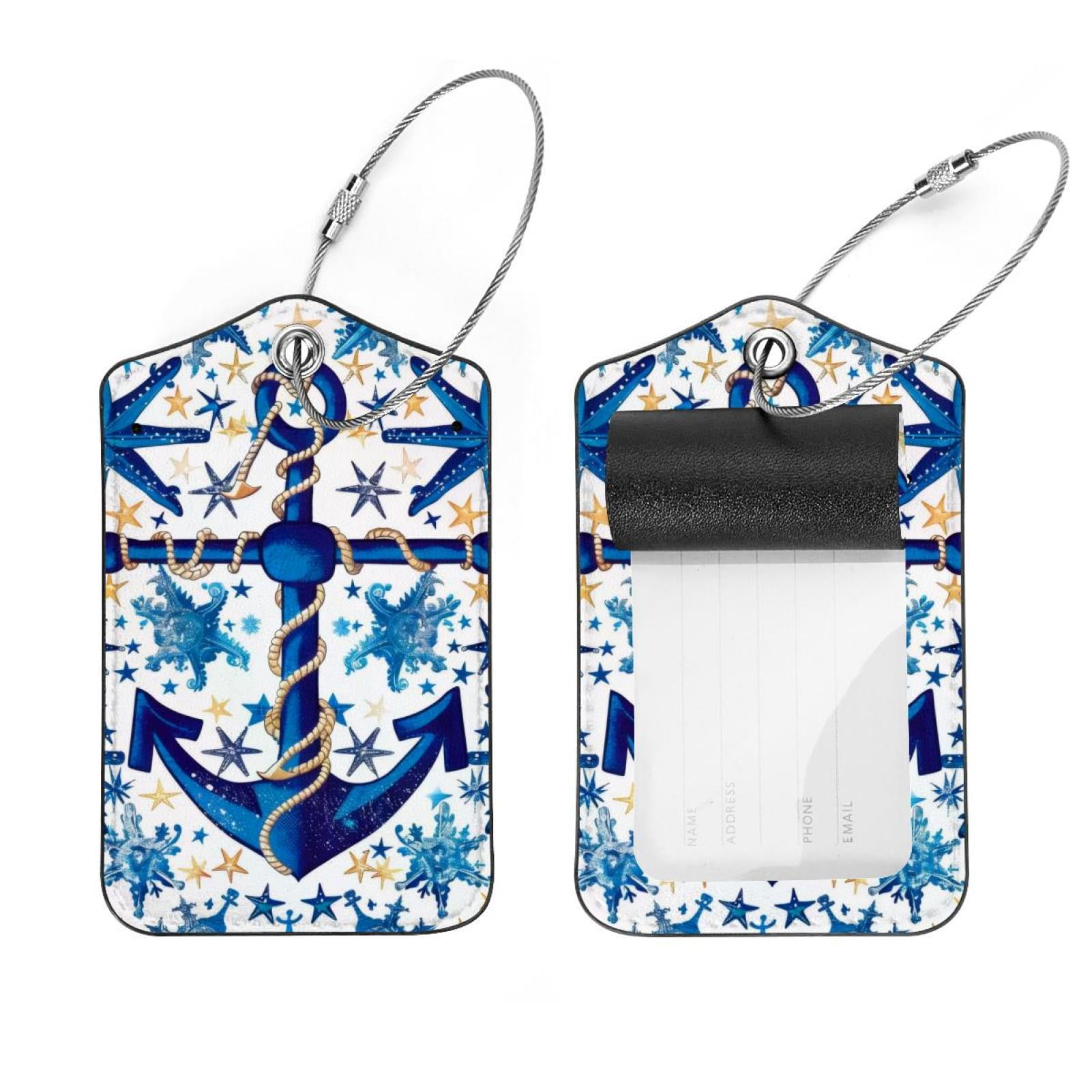 PhooArto 2 Pack Leather Luggage Tag with Stainless Steel Loop, Blue ...