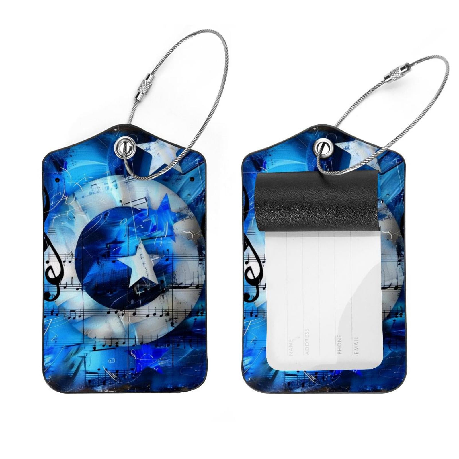 PhooArto 2 Pack Leather Luggage Tag with Stainless Steel Loop, Blue ...