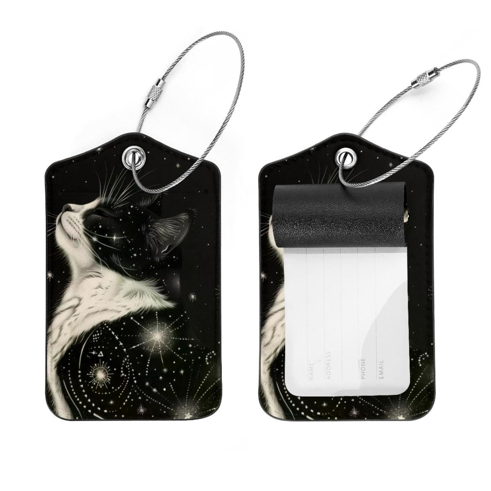 PhooArto 2 Pack Leather Luggage Tag with Stainless Steel Loop, Cat ...