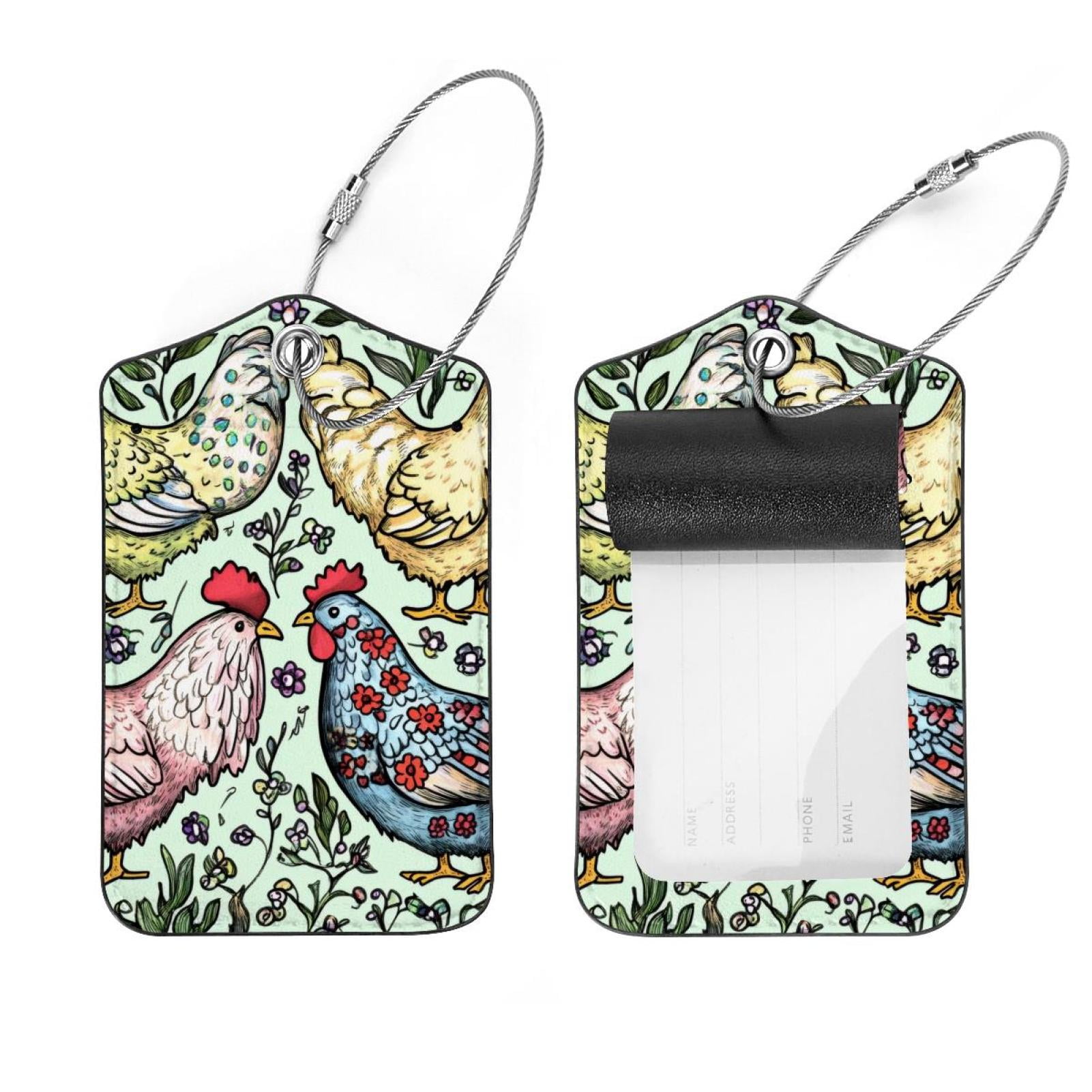 PhooArto 2 Pack Leather Luggage Tag with Stainless Steel Loop, Chickens ...