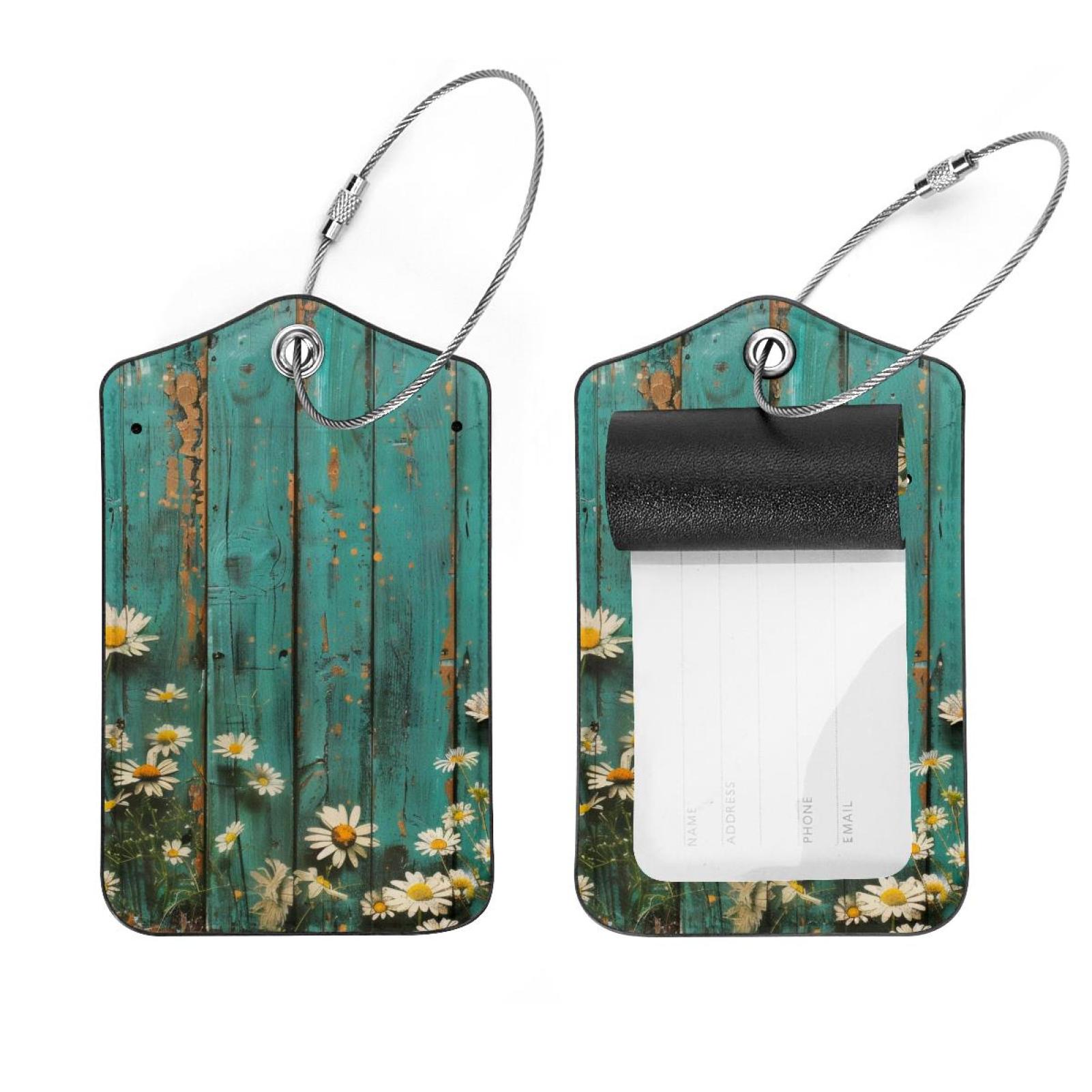 PhooArto 2 Pack Leather Luggage Tag with Stainless Steel Loop, Daisy ...