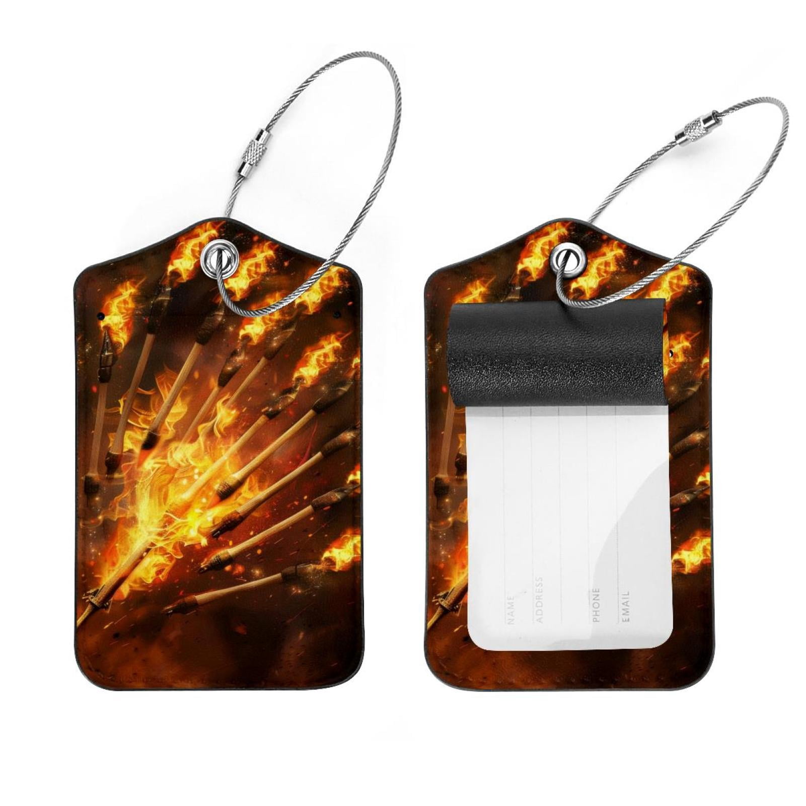 PhooArto 2 Pack Leather Luggage Tag with Stainless Steel Loop, Fire and ...