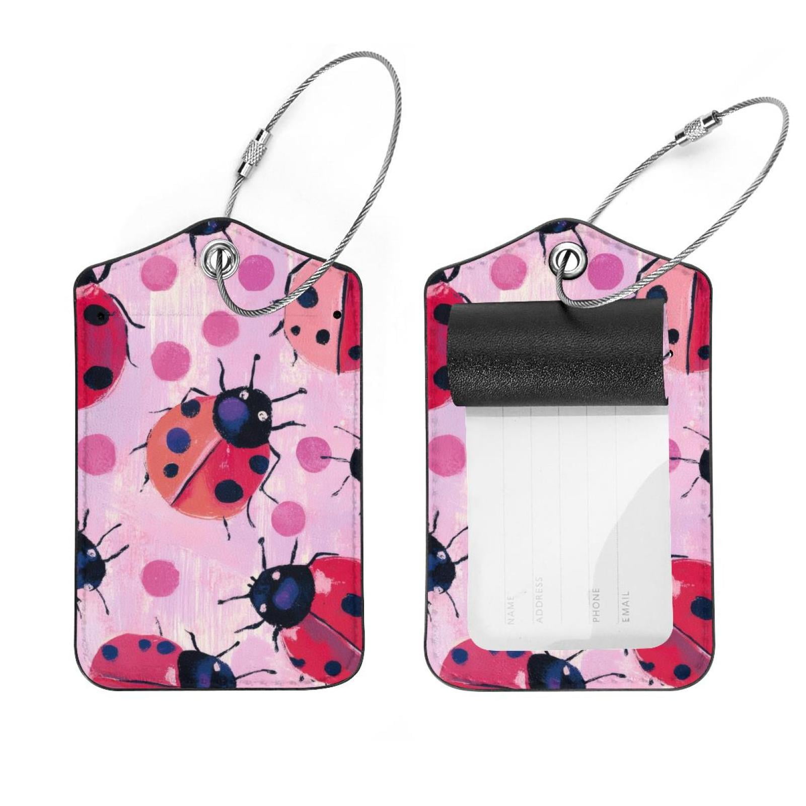 PhooArto 2 Pack Leather Luggage Tag with Stainless Steel Loop, Ladybugs ...