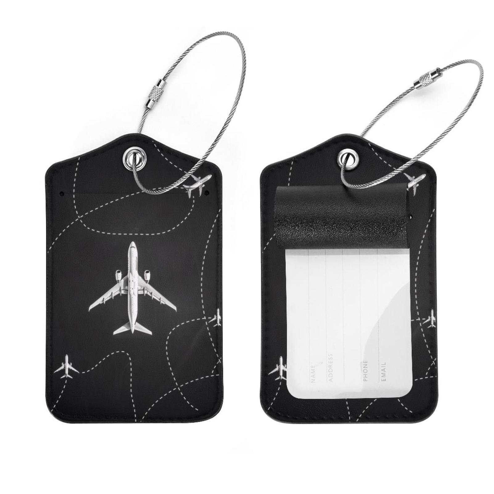 PhooArto 2 Pack Leather Luggage Tag with Stainless Steel Loop, Plane ...
