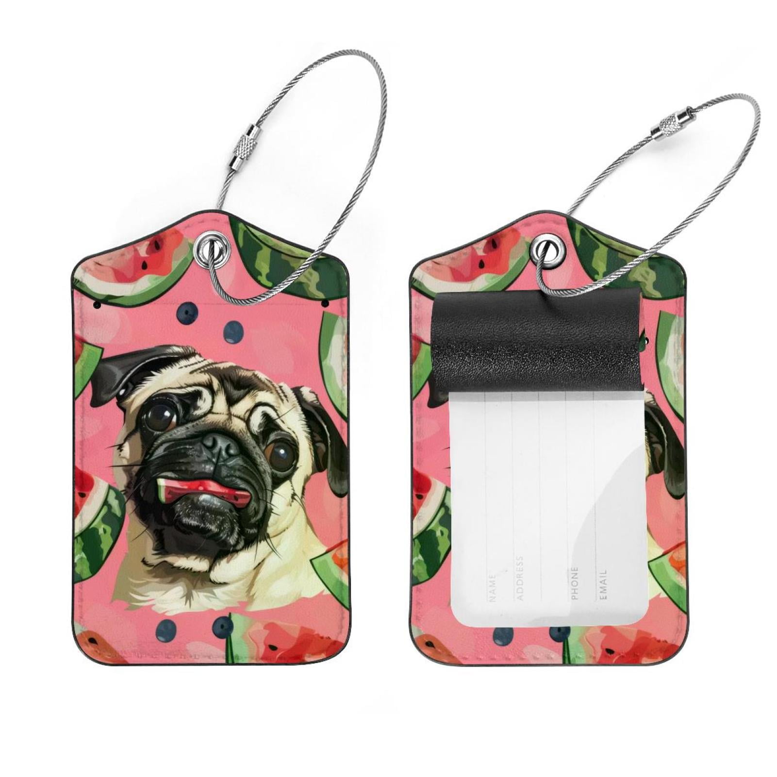 PhooArto 2 Pack Leather Luggage Tag with Stainless Steel Loop, Pug Dog ...