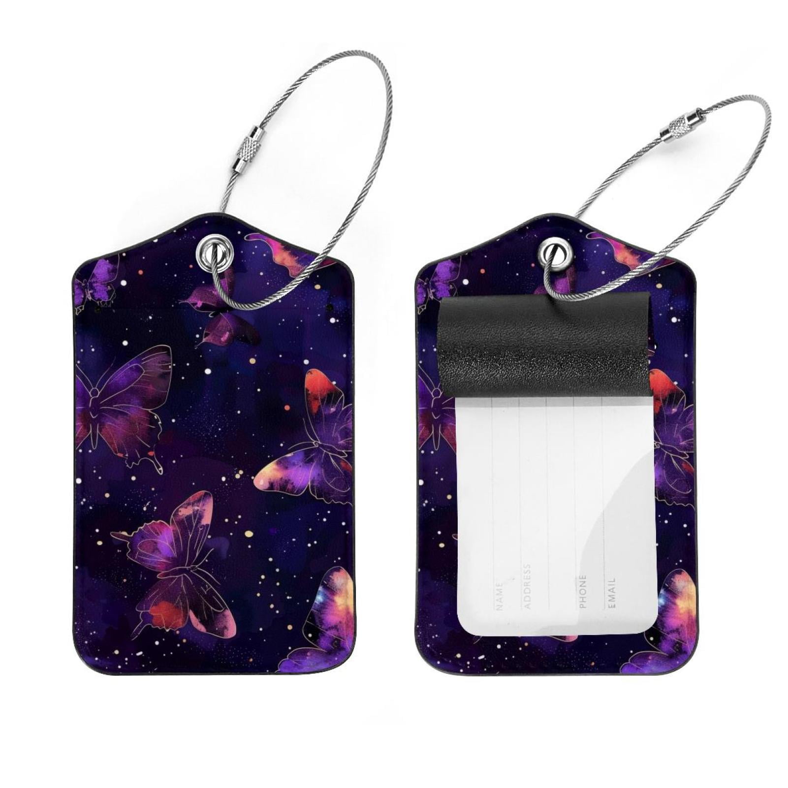 PhooArto 2 Pack Leather Luggage Tag with Stainless Steel Loop, Purple ...