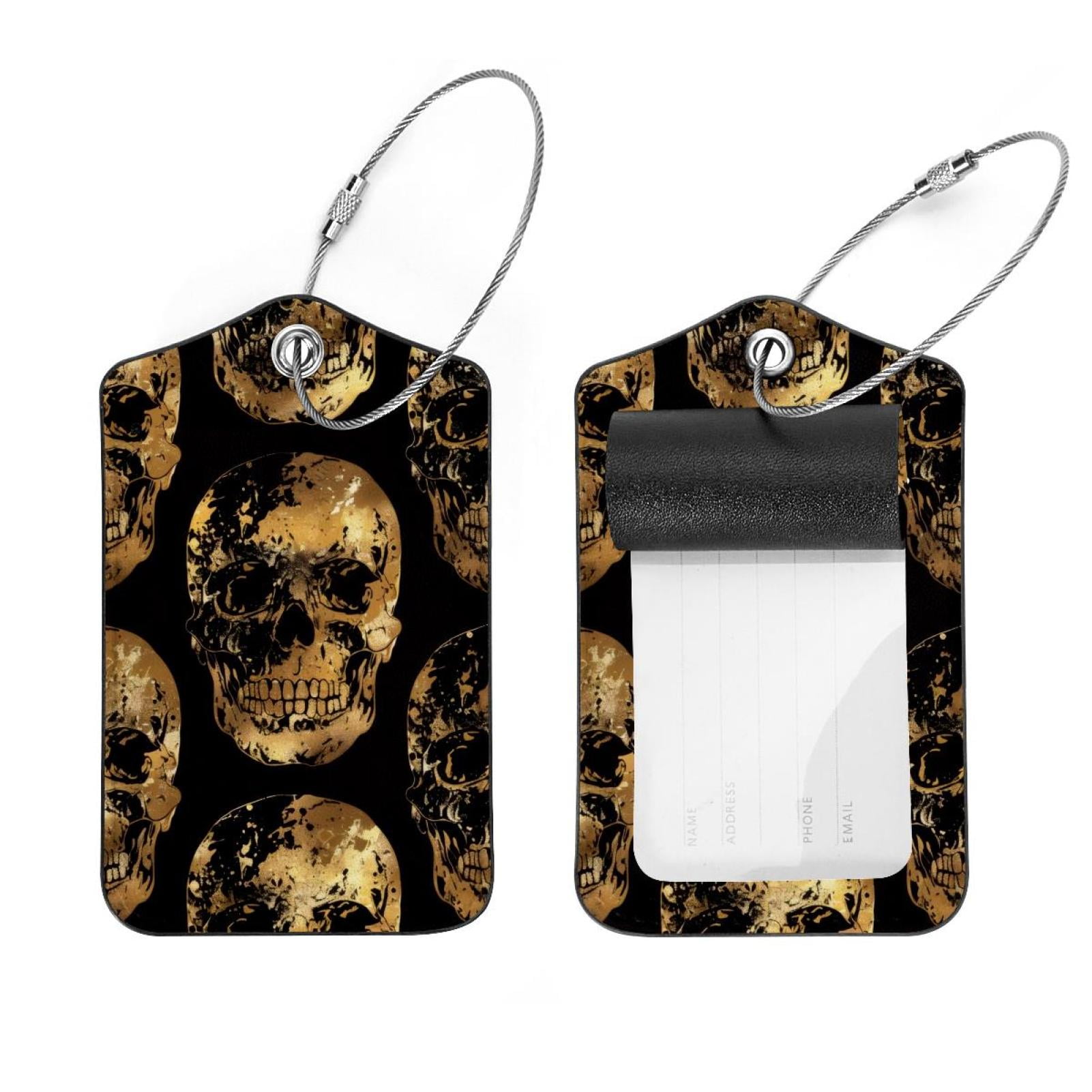 PhooArto 2 Pack Leather Luggage Tag with Stainless Steel Loop, Skull ...