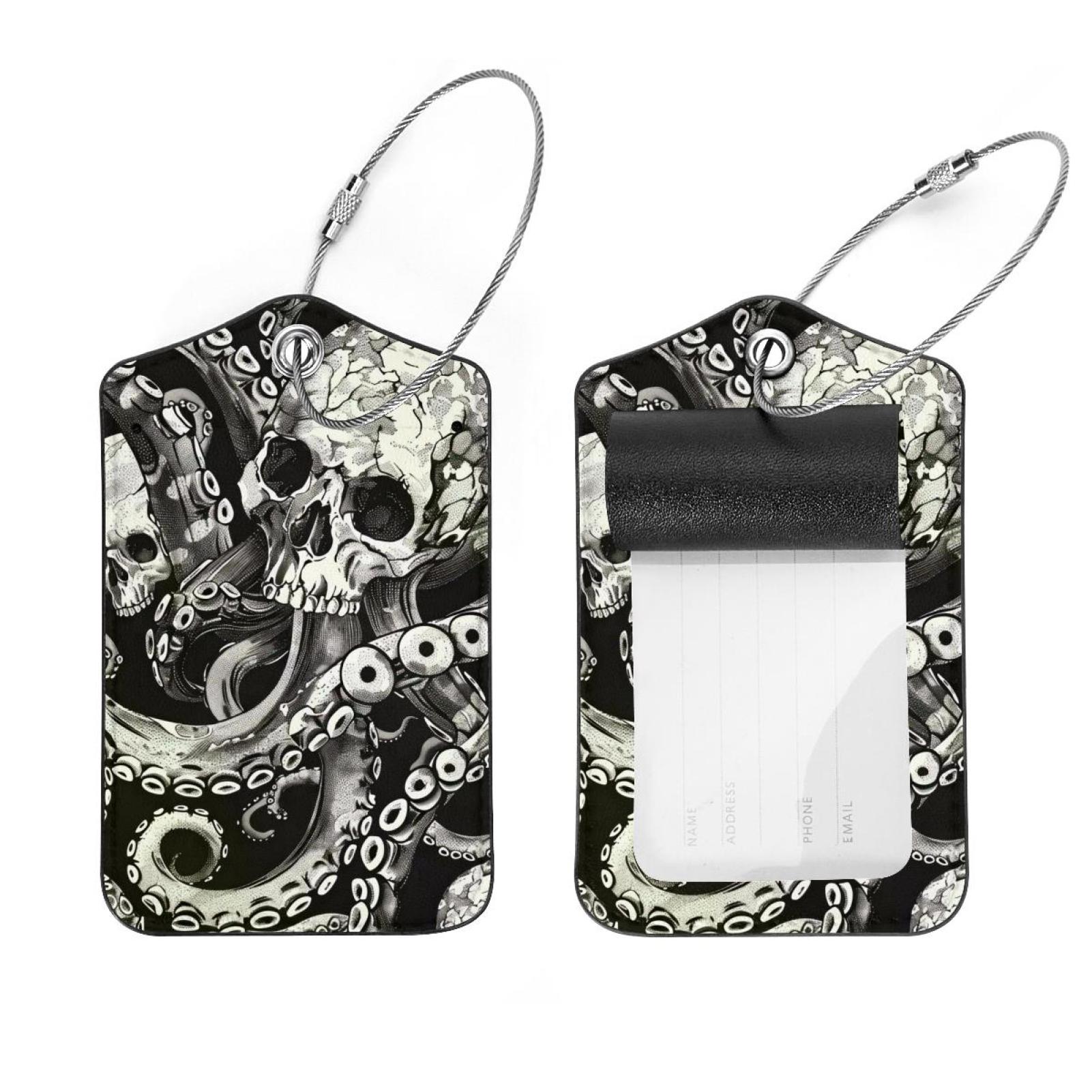 PhooArto 2 Pack Leather Luggage Tag with Stainless Steel Loop, Skull ...