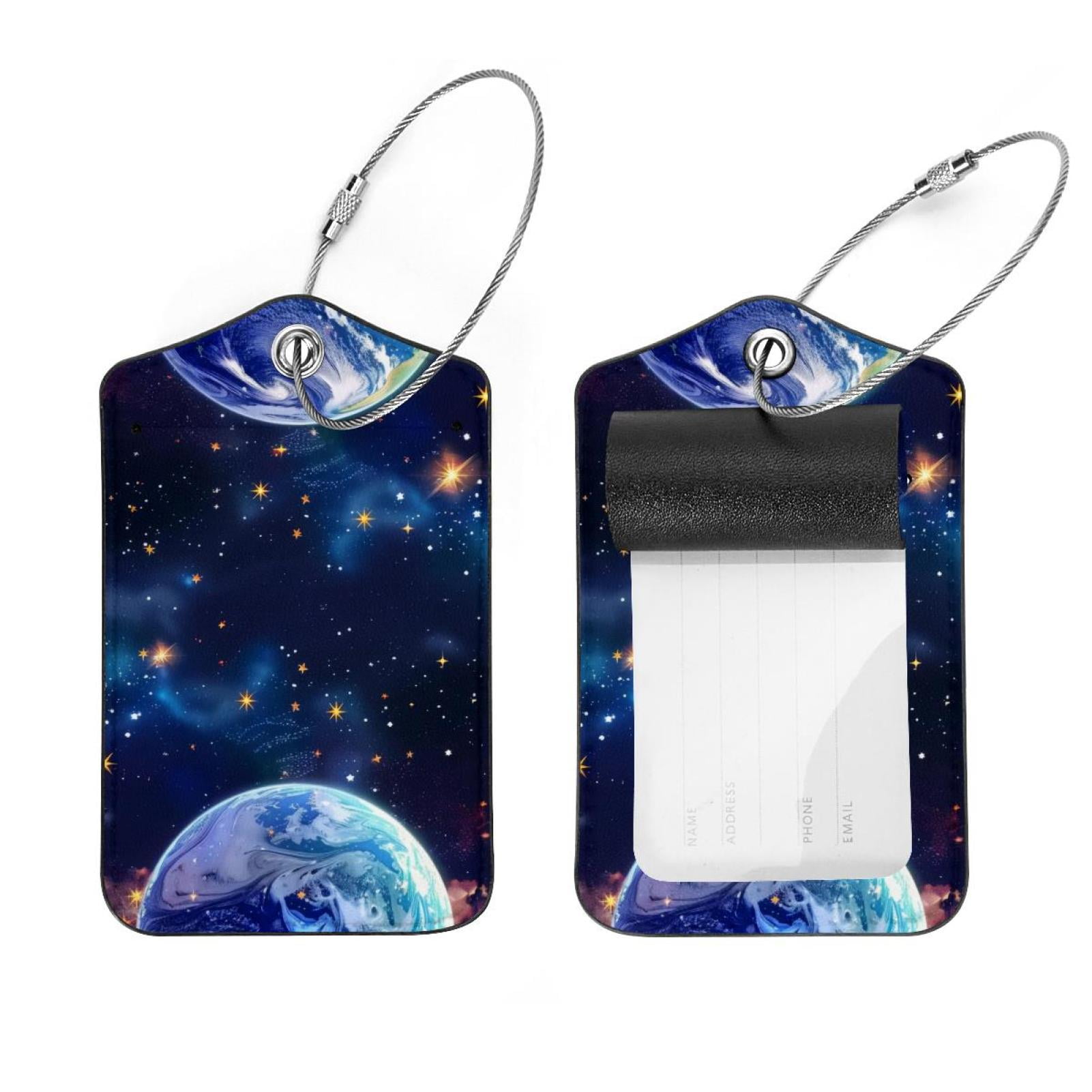 PhooArto 2 Pack Leather Luggage Tag with Stainless Steel Loop, Space ...