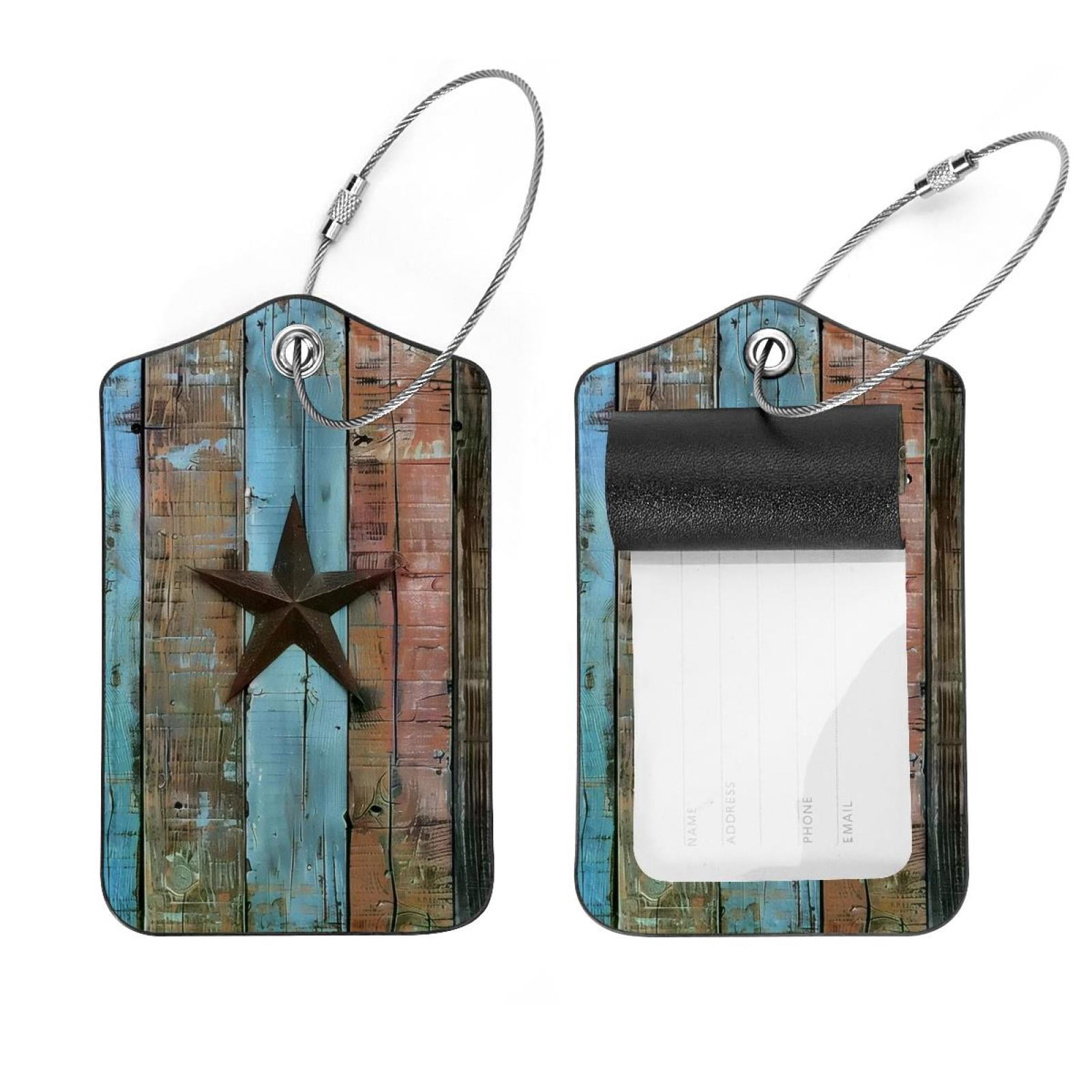 PhooArto 2 Pack Leather Luggage Tag with Stainless Steel Loop, Vintage ...