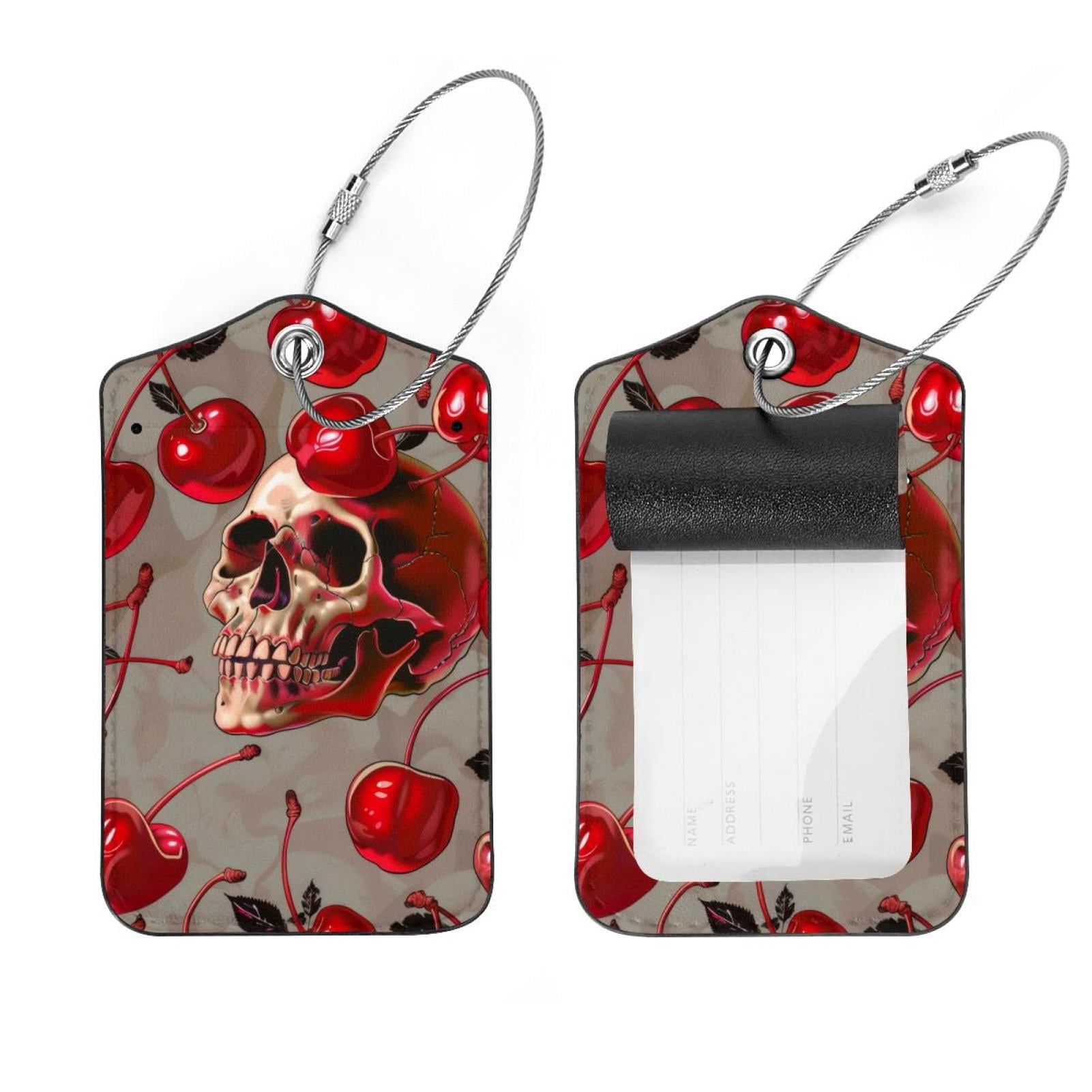 PhooArto 2 Pcs Cherry Skull Head Luggage Tag for Suitcases, Leather ...