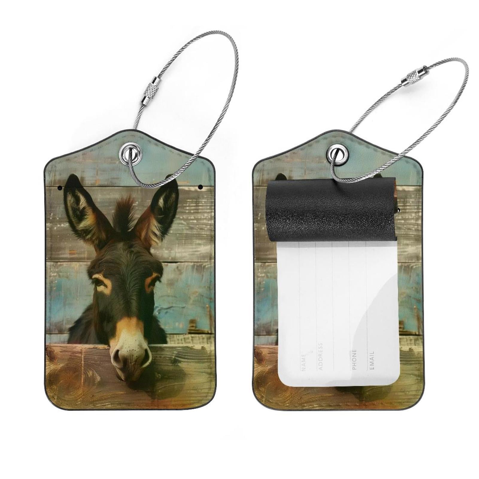 PhooArto 2 Pcs Funny Donkey on Rustic Wooden Luggage Tag for Suitcases ...