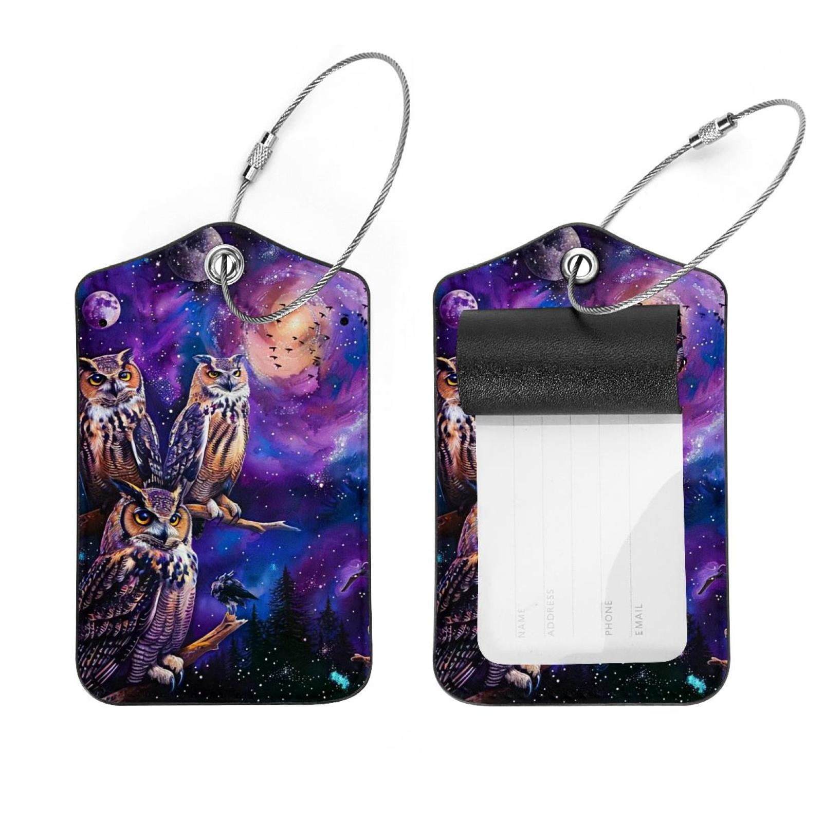 PhooArto 2 Pcs Galaxy Animal Owls Luggage Tag for Suitcases, Leather ...