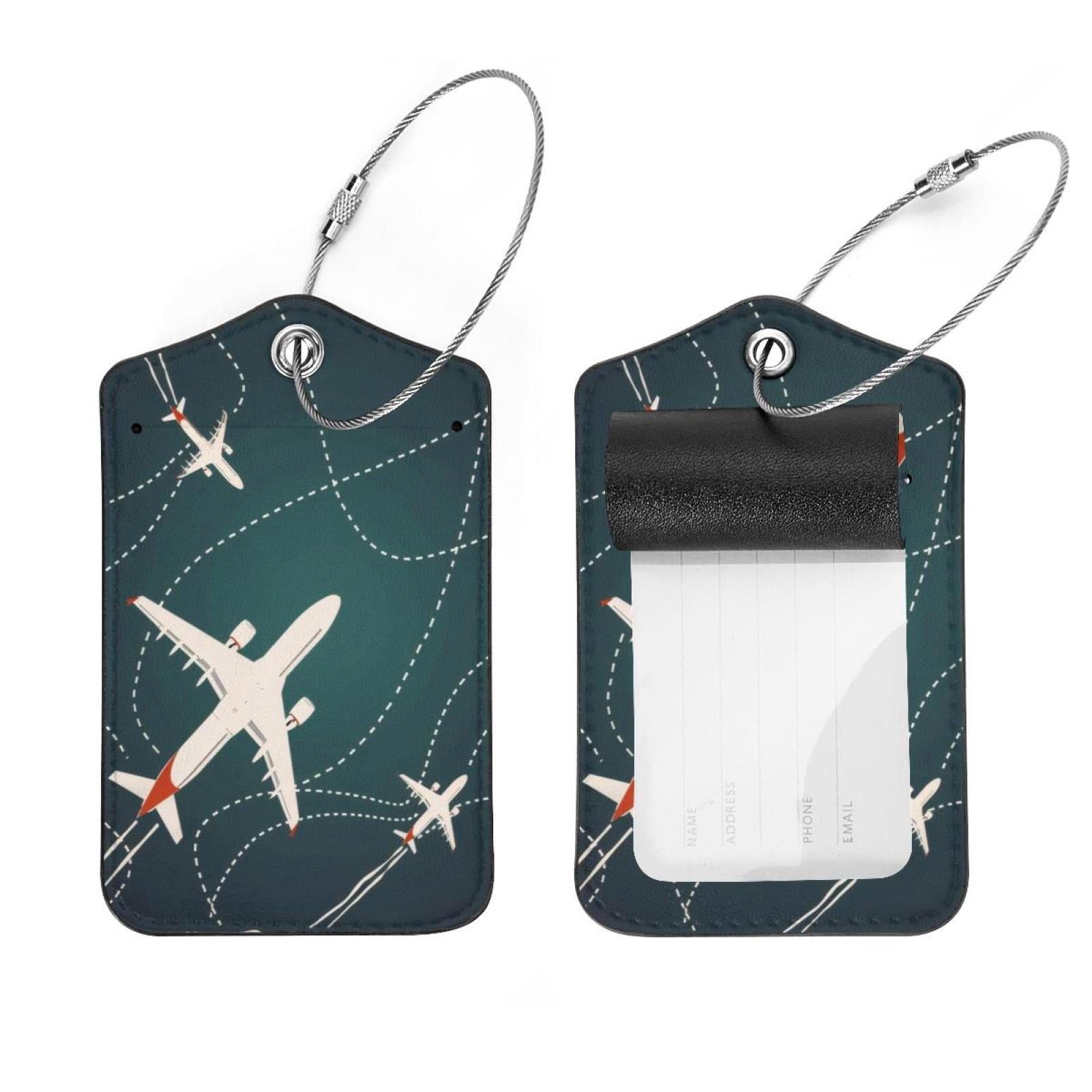 PhooArto 2 Pcs Luggage Tags, Airplane Sky Plane with Dashed Path Lines ...
