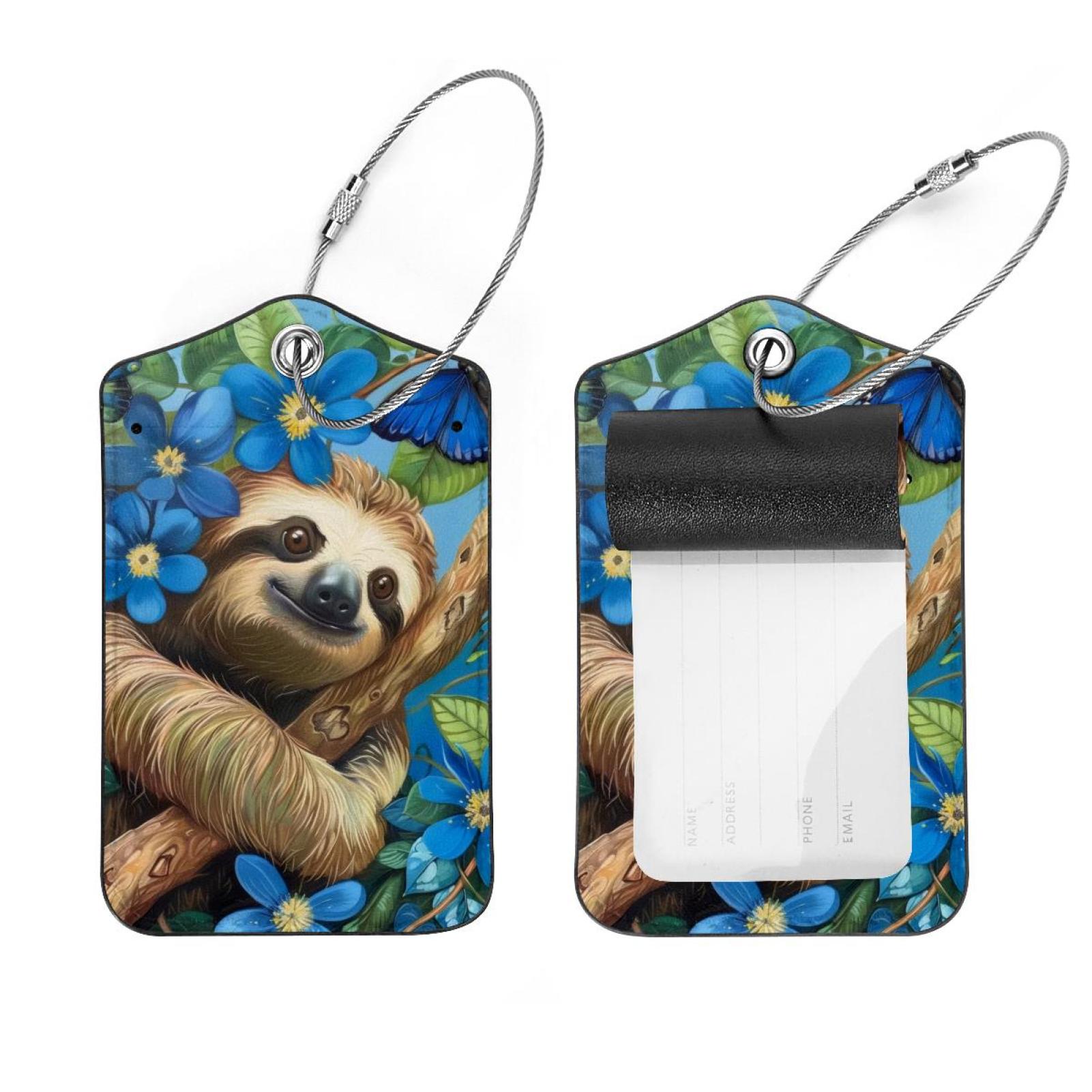 PhooArto 2 Pcs Luggage Tags, Blue Butterflies Sloth Privacy Cover ID ...