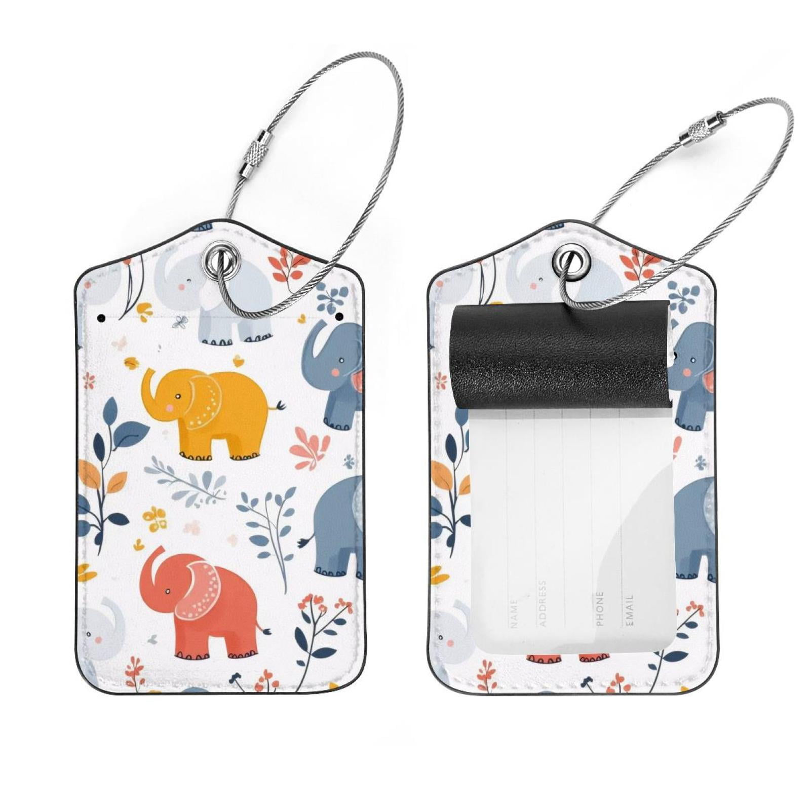 PhooArto 2 Pcs Luggage Tags, Cartoon Elephants Pattern Privacy Cover ID ...