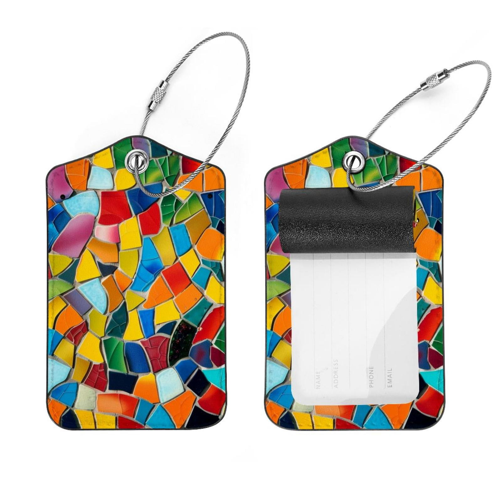 PhooArto 2 Pcs Luggage Tags, Colorful Mosaic Pattern Privacy Cover ID ...