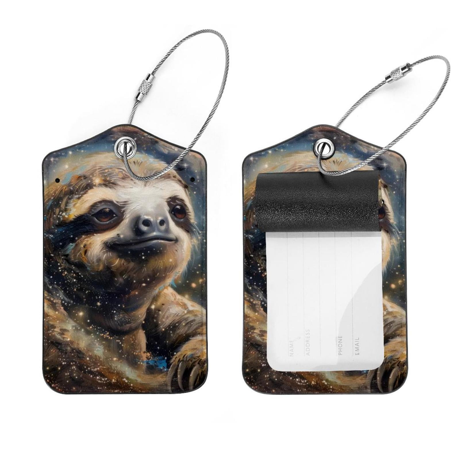 PhooArto 2 Pcs Luggage Tags, Galaxy Sloth Animal Privacy Cover ID Label ...