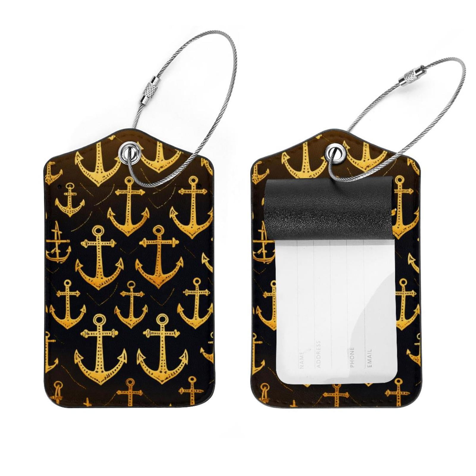 PhooArto 2 Pcs Luggage Tags, Golden Anchors Pattern Privacy Cover ID ...